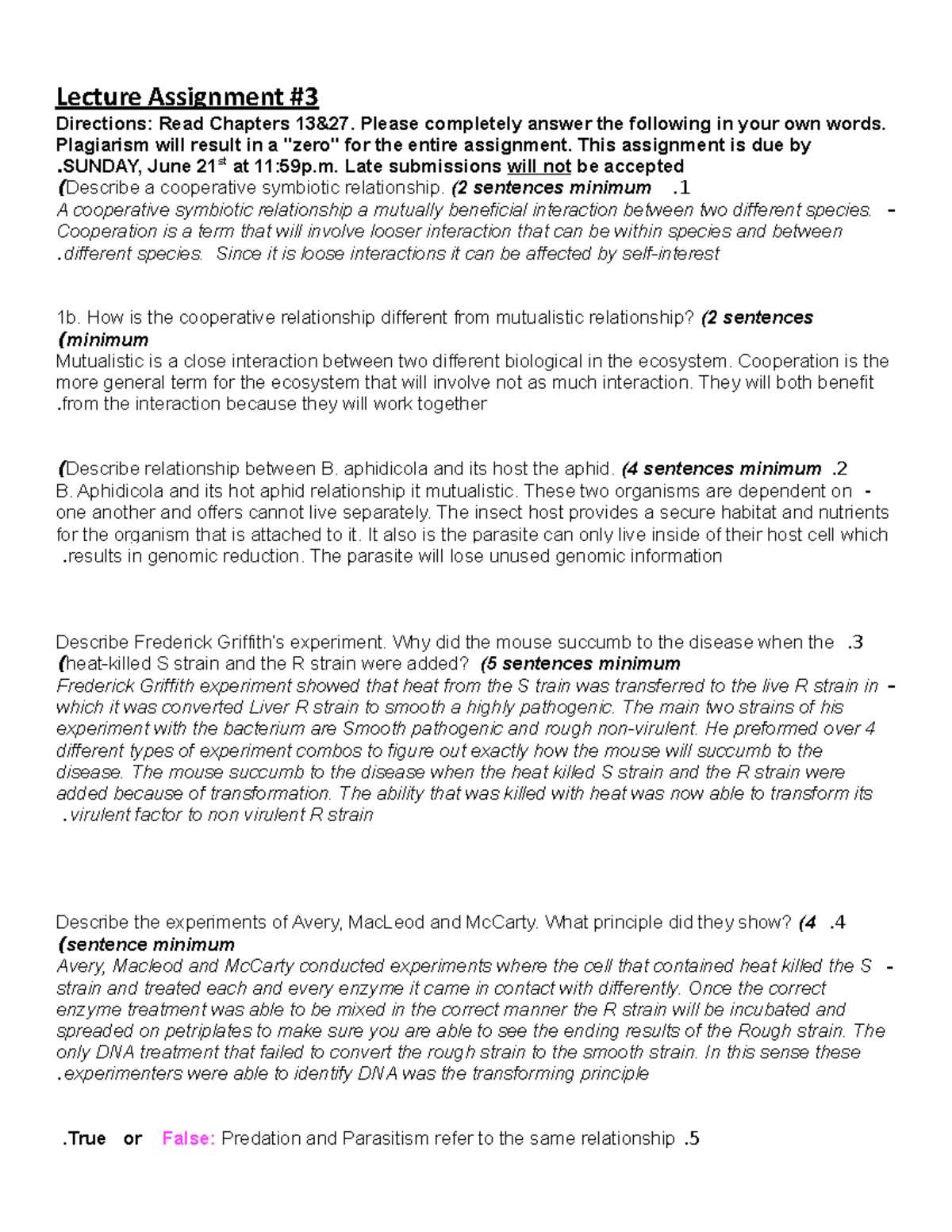 Lecture Assignment 3 Due June 24th Lecture Assignment Directions 2303