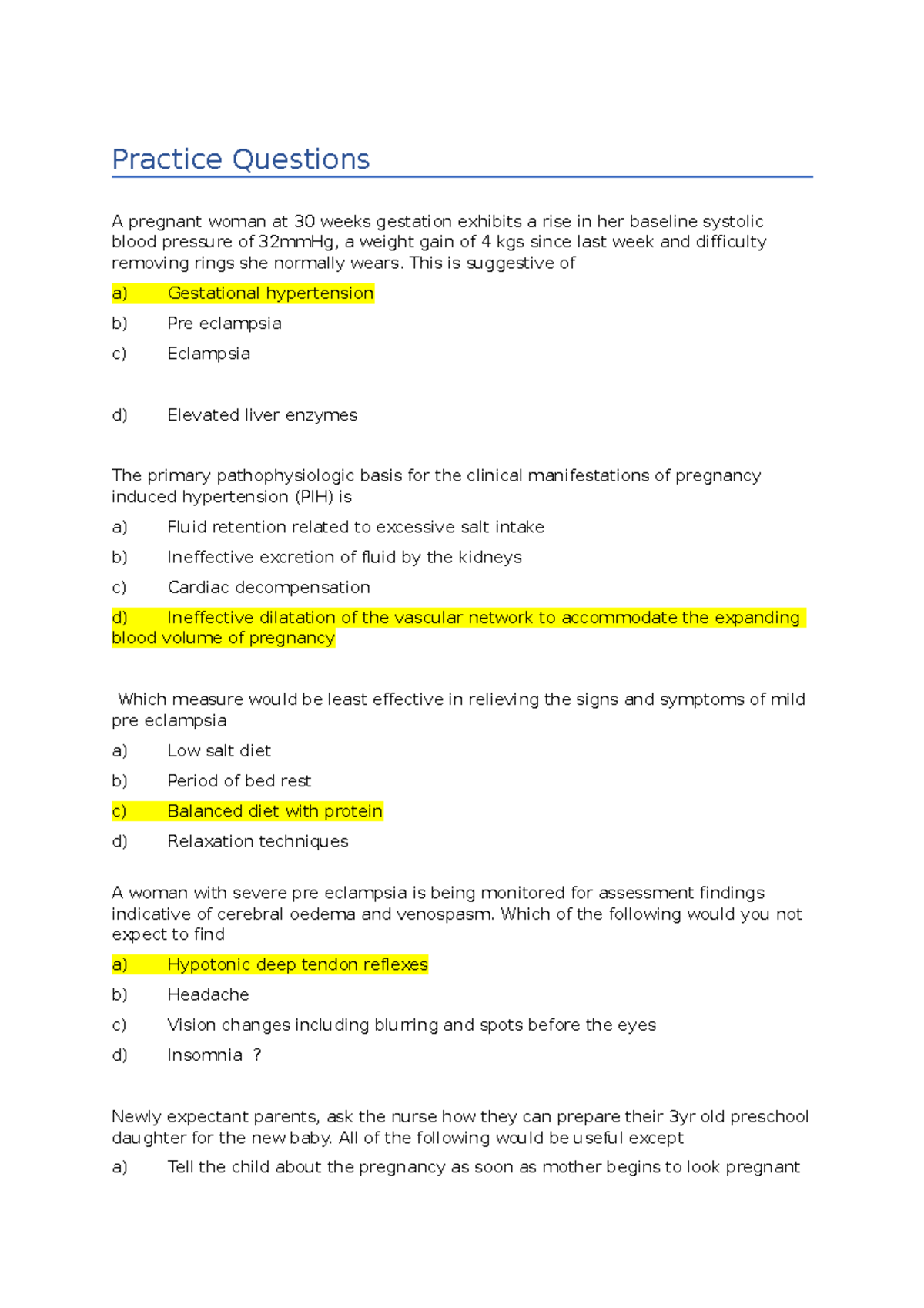 Nursing for dummies Practice Questions - Practice Questions A pregnant ...