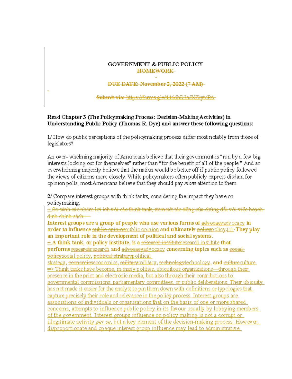 Government - exercises to do - GOVERNMENT & PUBLIC POLICY HOMEWORK DUE ...