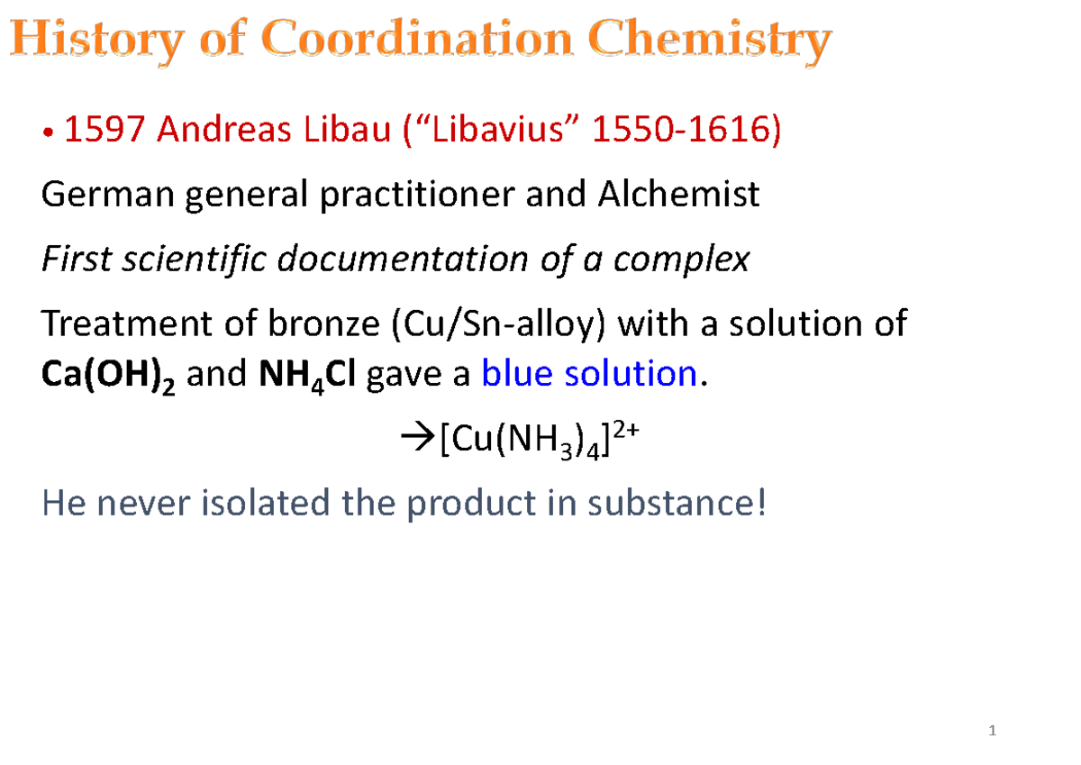 CM1111 Slidesinorgnanicchemistry - • 1597 Andreas Libau (“Libavius ...