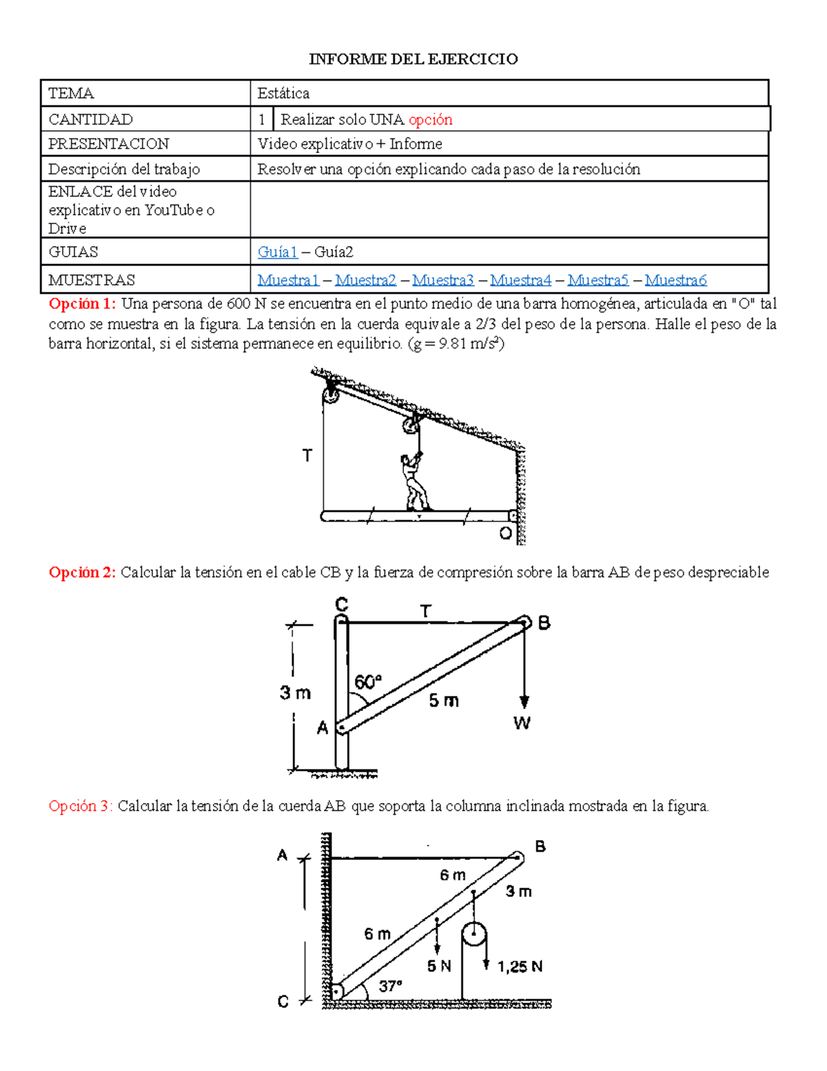 E1 - Estatica - leerlo con calma - INFORME DEL EJERCICIO TEMA Estática CANTIDAD 1 Realizar solo ...