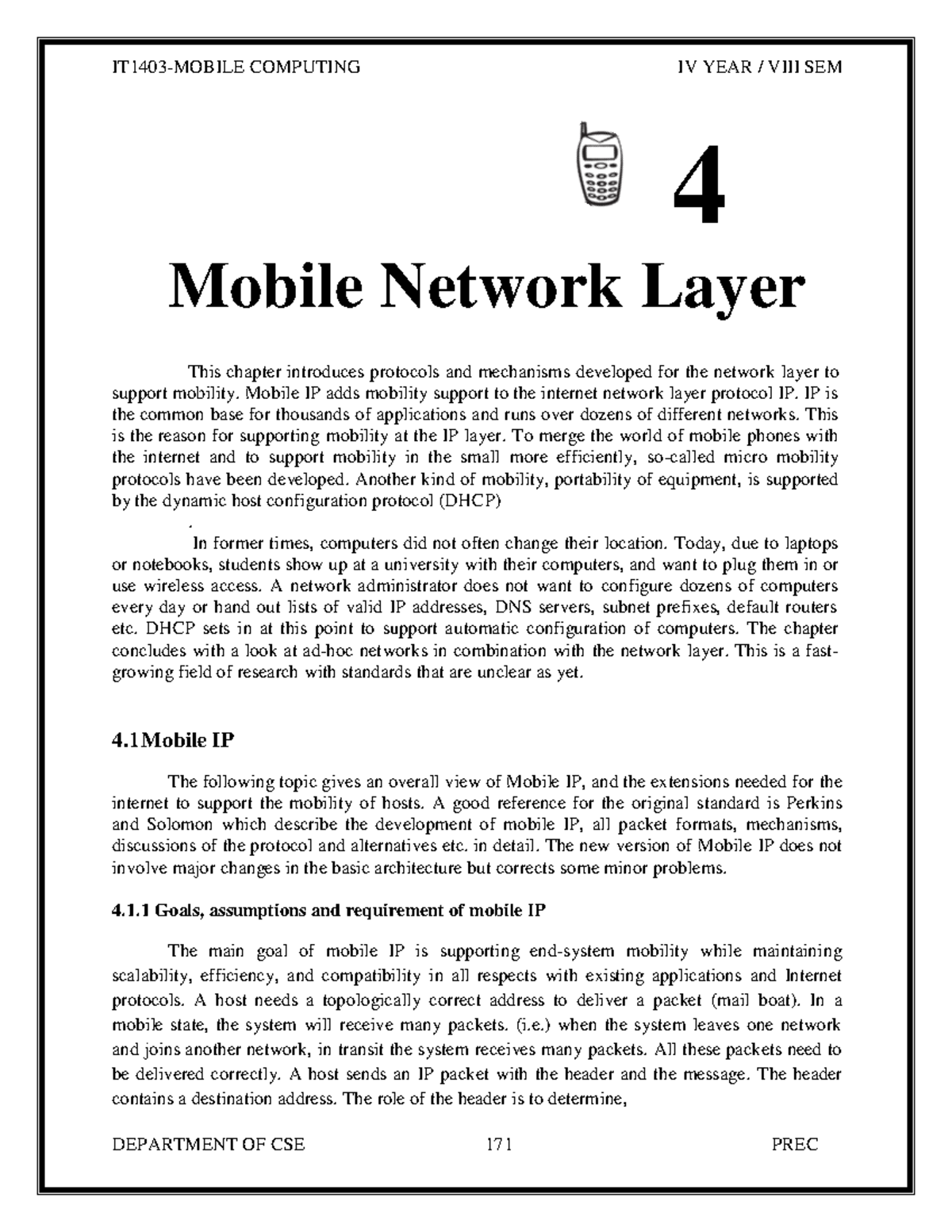 Notes on mobile - 4 Mobile Network Layer This chapter introduce s ...