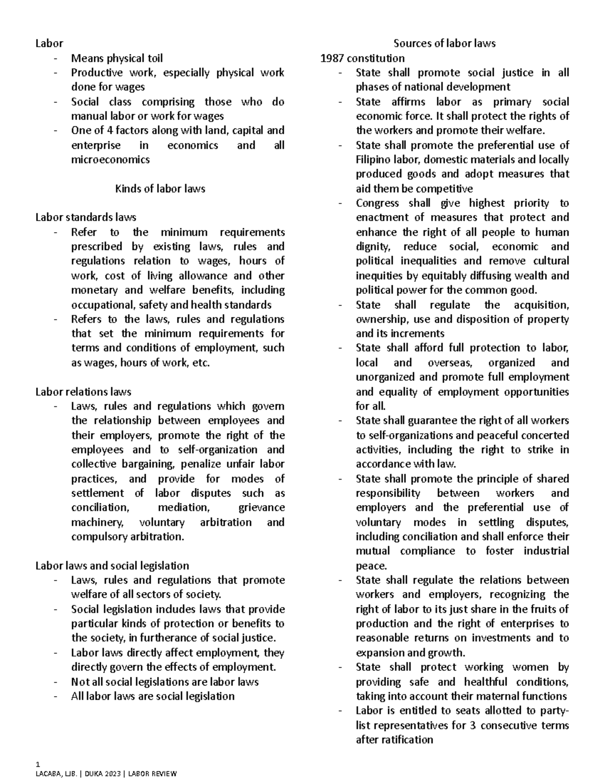 Labor Midterms Notes - Labor - Means physical toil - Productive work ...