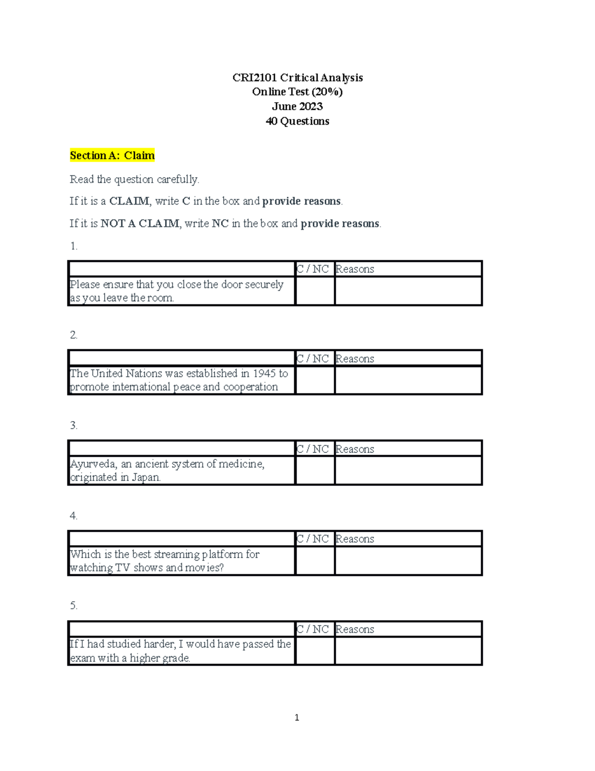 CRI2101 Test Revision - dddd - CRI2101 Critical Analysis Online Test ...