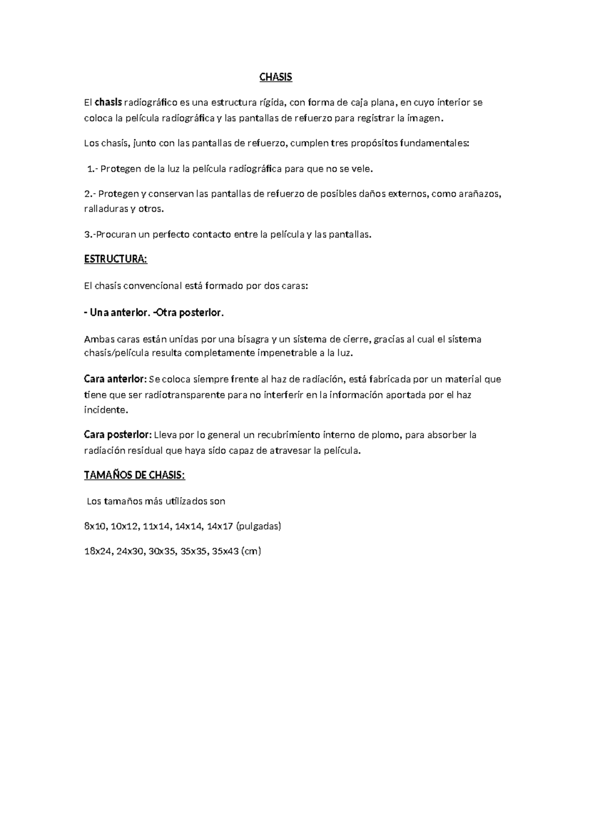 Equipos de rayos x y chasis - CHASIS El chasis radiográfico es una ...