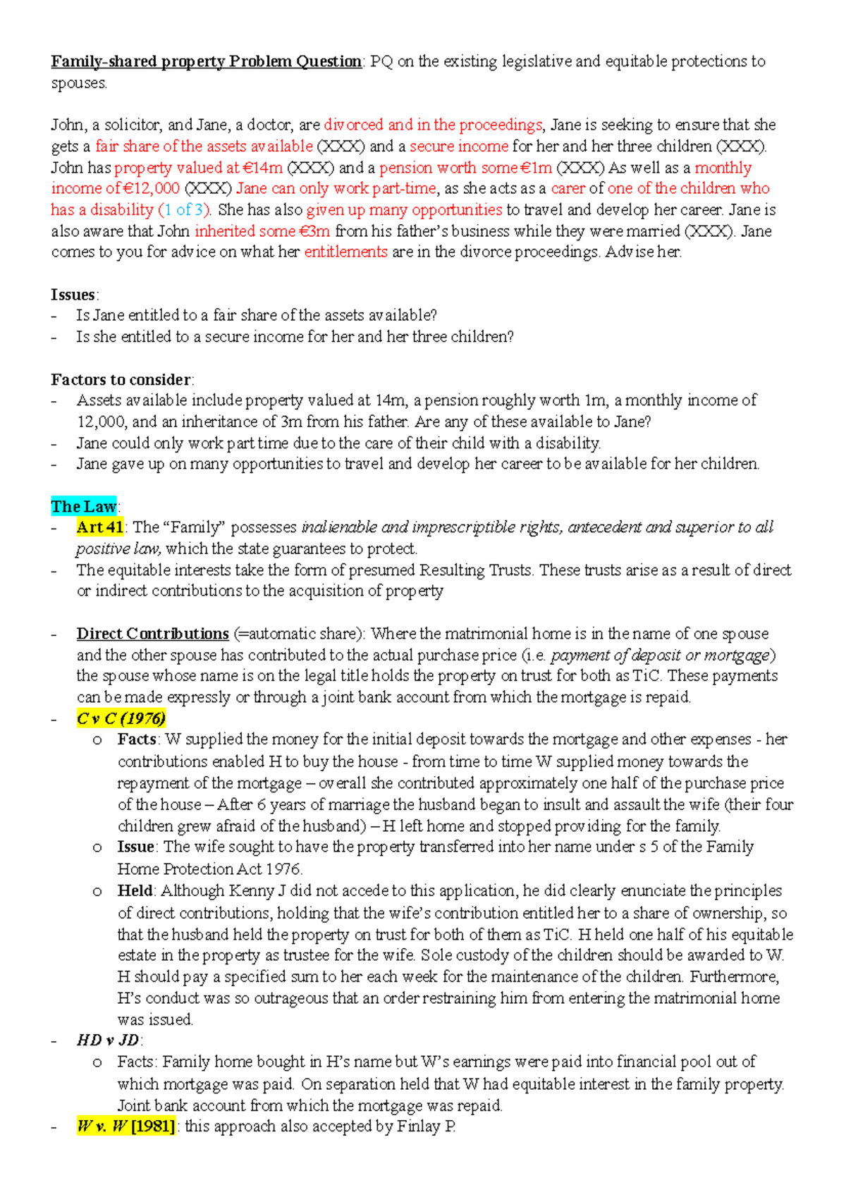 Land Law II - Tutorial 3 - Family Property - Notes - Family-shared ...