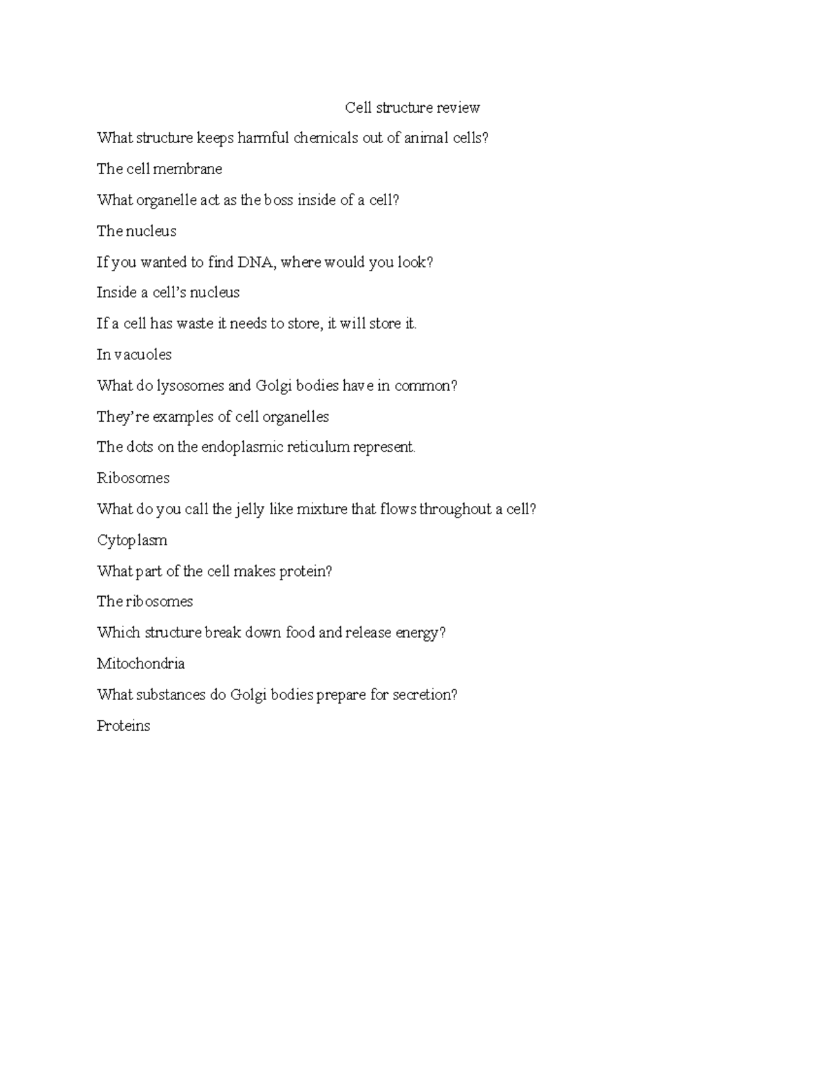 Cell structure review - hello - Cell structure review What structure ...