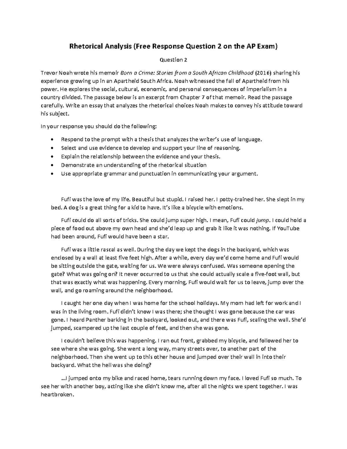 3rd Period Born a Crime Timed Write - Rhetorical Analysis (Free ...