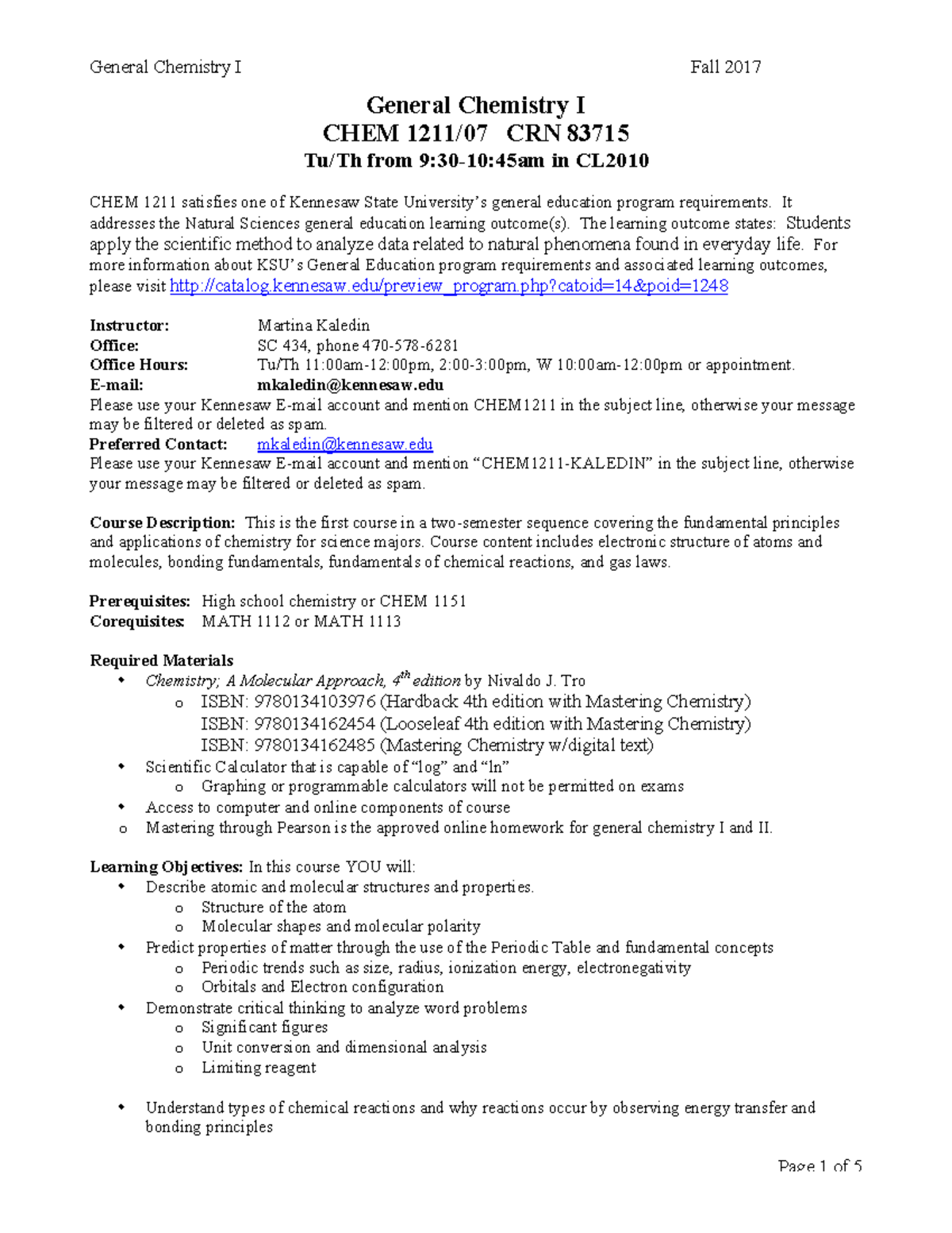 CHEM 1211 Syllabus fa17 Kaledin - General Chemistry I CHEM 1211 / 07 ...