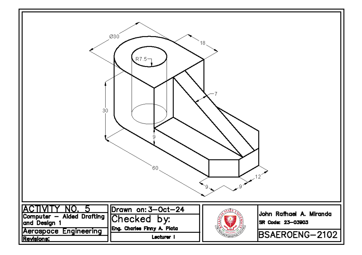 ACTIVITY AUTOCAD 5 - BS Computer Engineering - 030 18 R7 7 30 9 60 12 9 ...