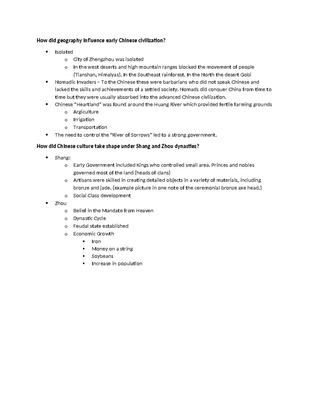Unit 3 Study Guide - How did geography influence early Chinese ...