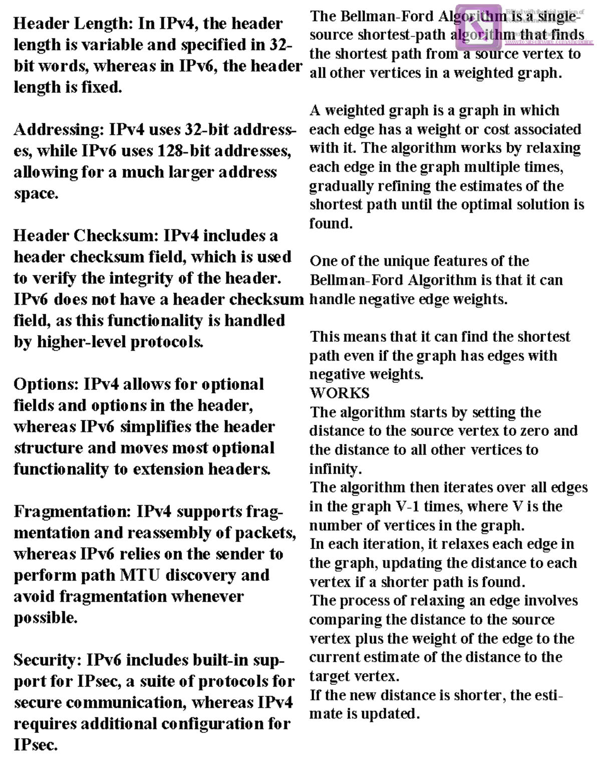 computer communication - Header Length: In IPv4, the header length is ...