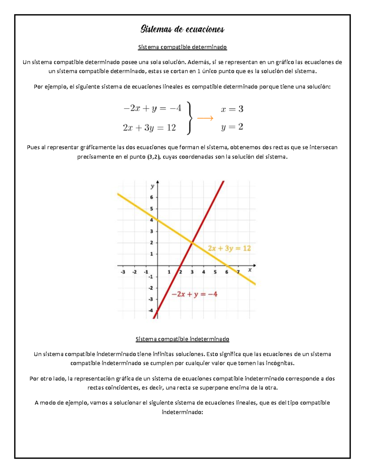 Sistemas de ecuaciones - Sistema compatible determinado Un sistema ...