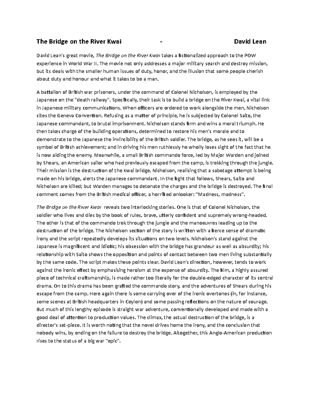 Bridge ON THE River KWAI Notes 2021 - The Bridge on the River Kwai ...