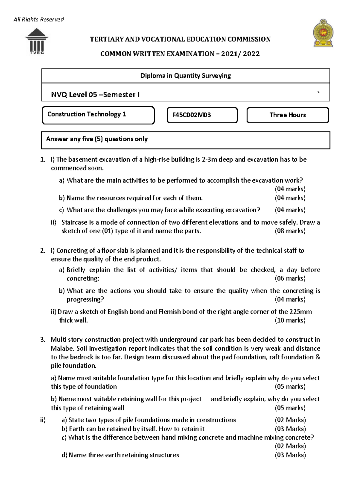 Construction Technology I - TERTIARY AND VOCATIONAL EDUCATION ...