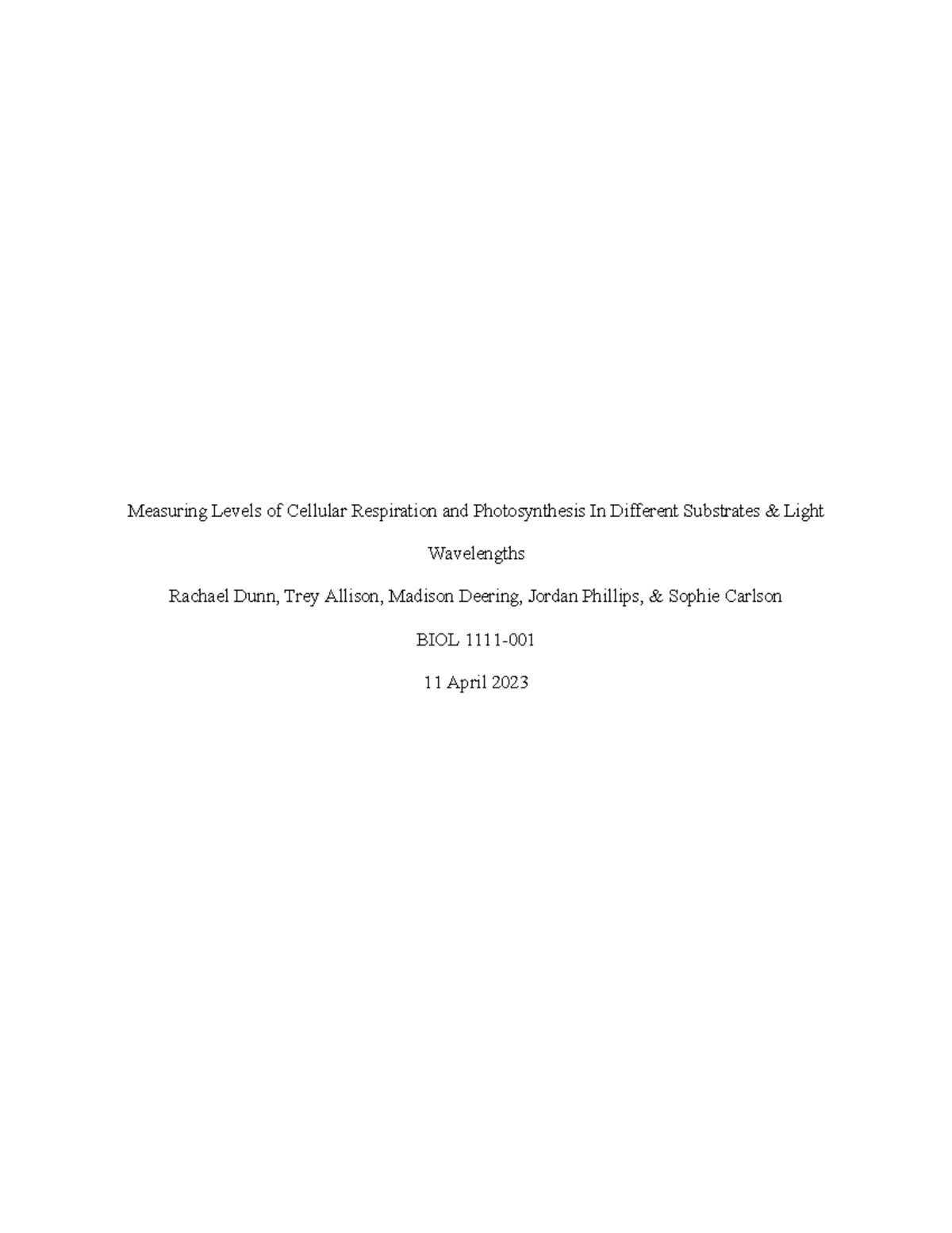 Cellular Energetics Lab Report - Measuring Levels of Cellular ...