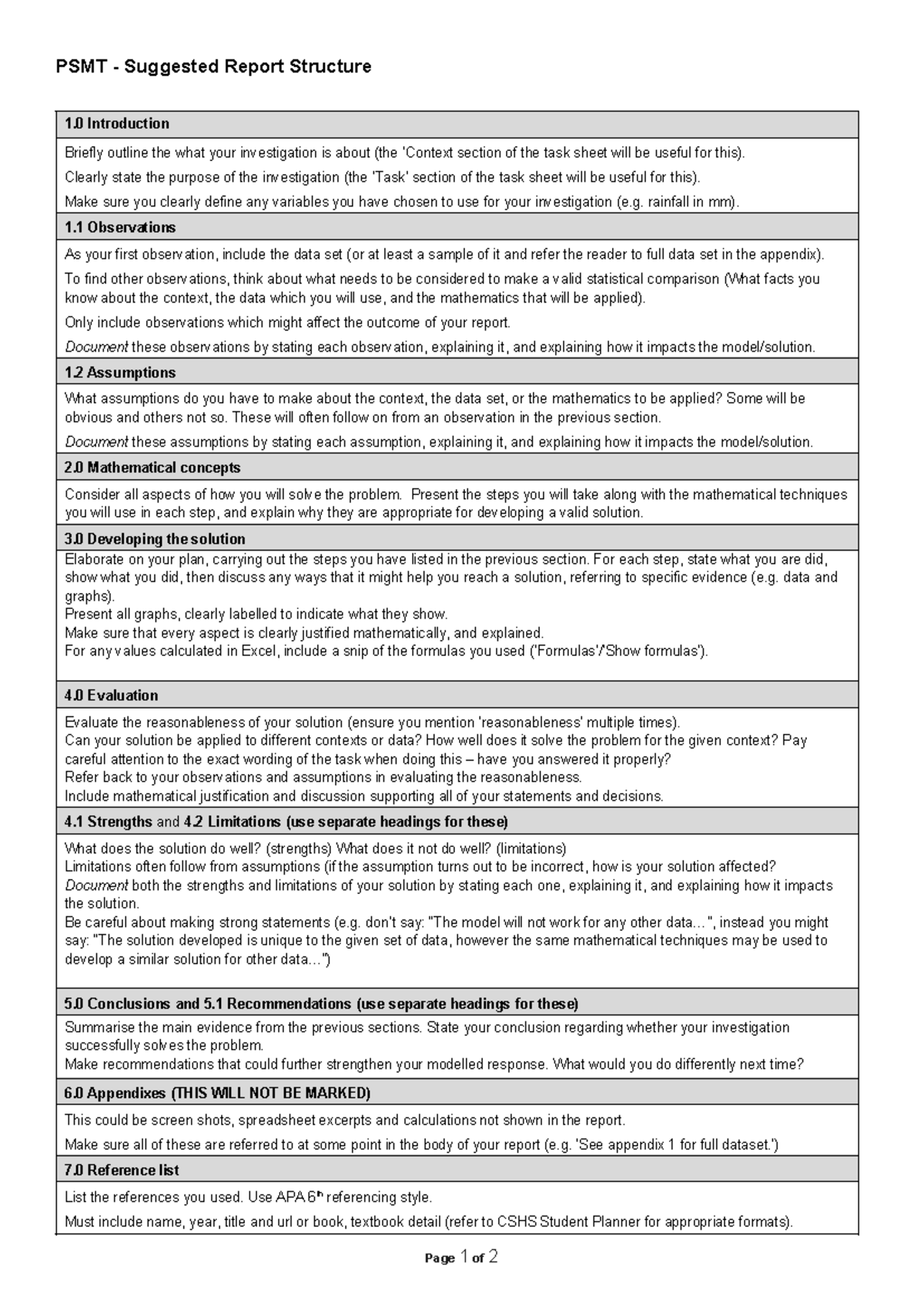 PSMT - Suggested structure - PSMT - Suggested Report Structure 1 ...