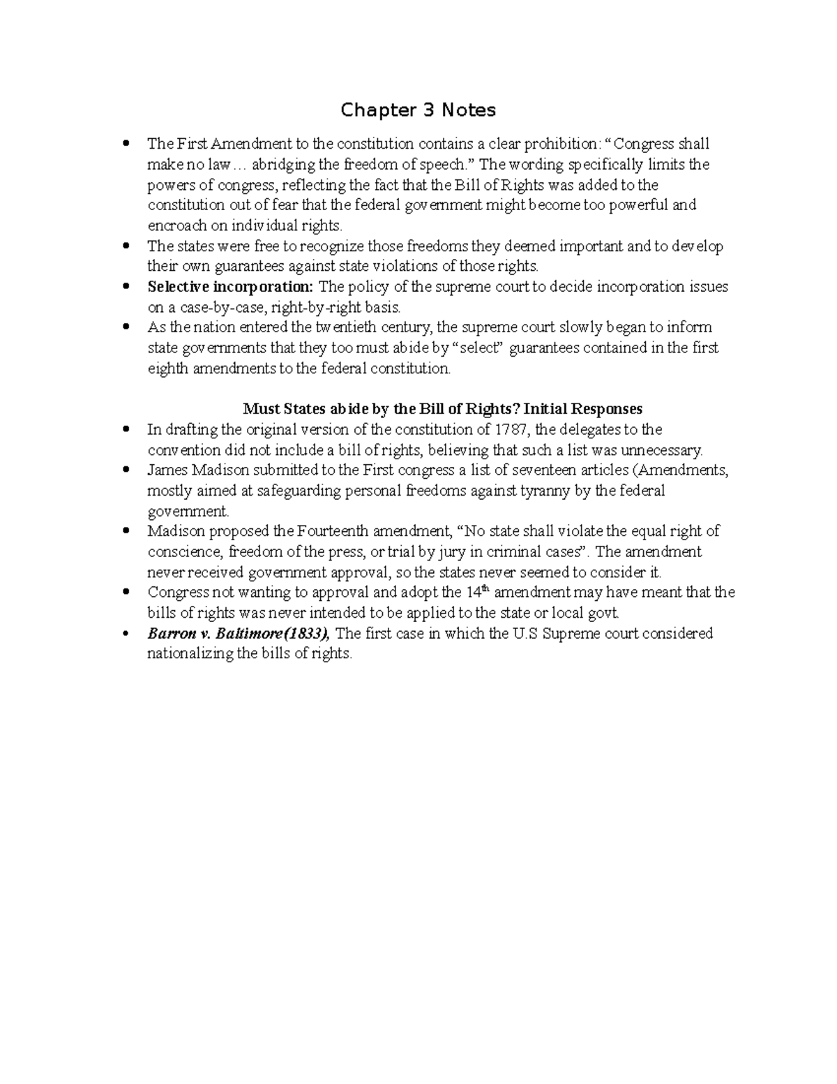Civil Liberities Chapter 3 Notes - Chapter 3 Notes The First Amendment ...