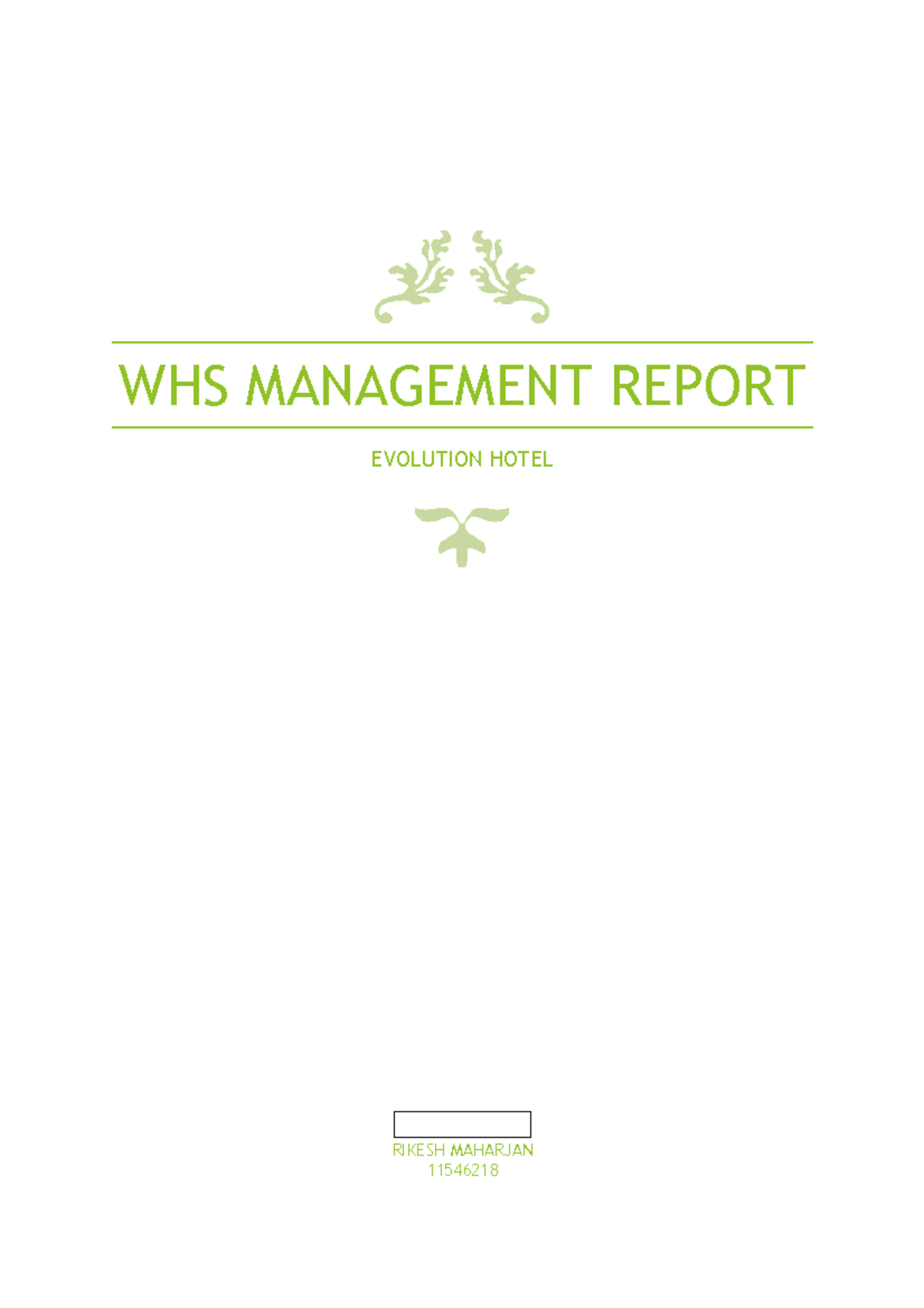 Work health and Safety Management - WHS MANAGEMENT REPORT EVOLUTION ...