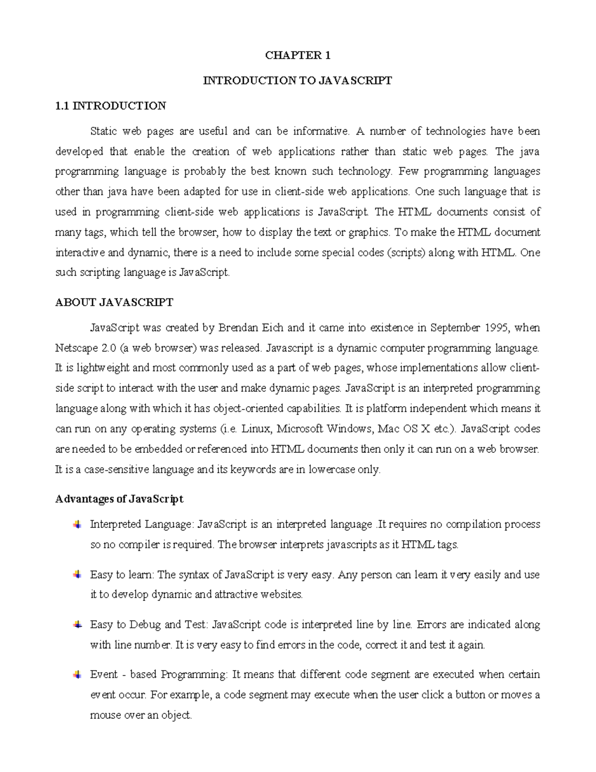 Chapter 1 - Dwd - CHAPTER 1 INTRODUCTION TO JAVASCRIPT 1 INTRODUCTION Static web pages are ...