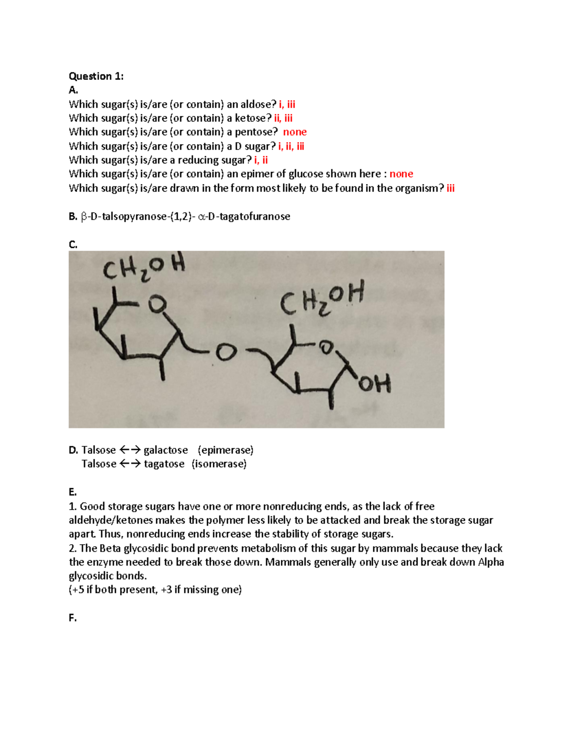 Practice 2019 Exam 3 questions answer key - Question 1: A. Which sugar ...