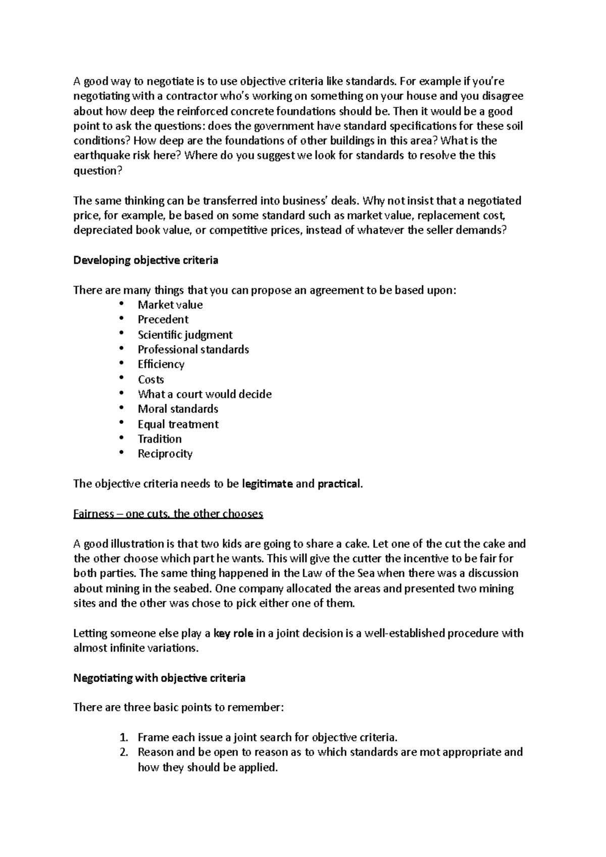 Objective criteria – legal negotiation - 6FFLK531 - KCL - Studocu