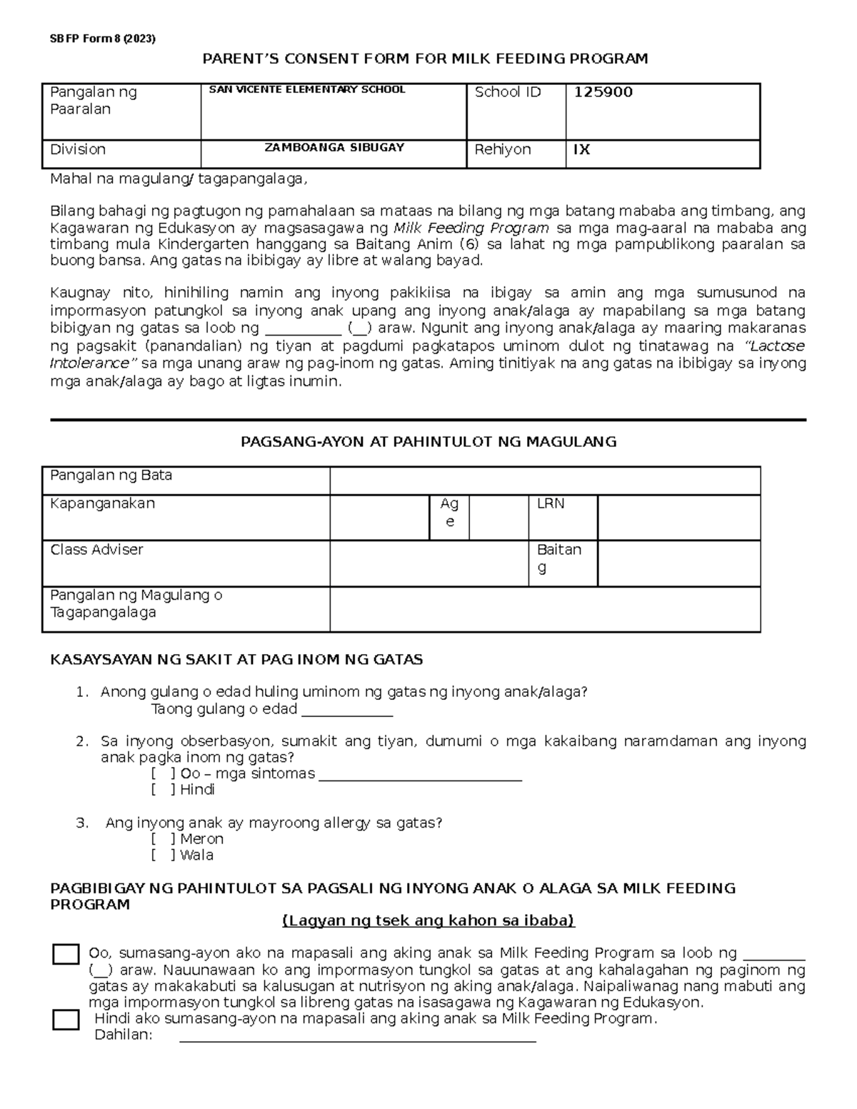 Copy of SBFP Form 8 Parents Consent - SBFP Form 8 (202 3 ) PARENT’S ...