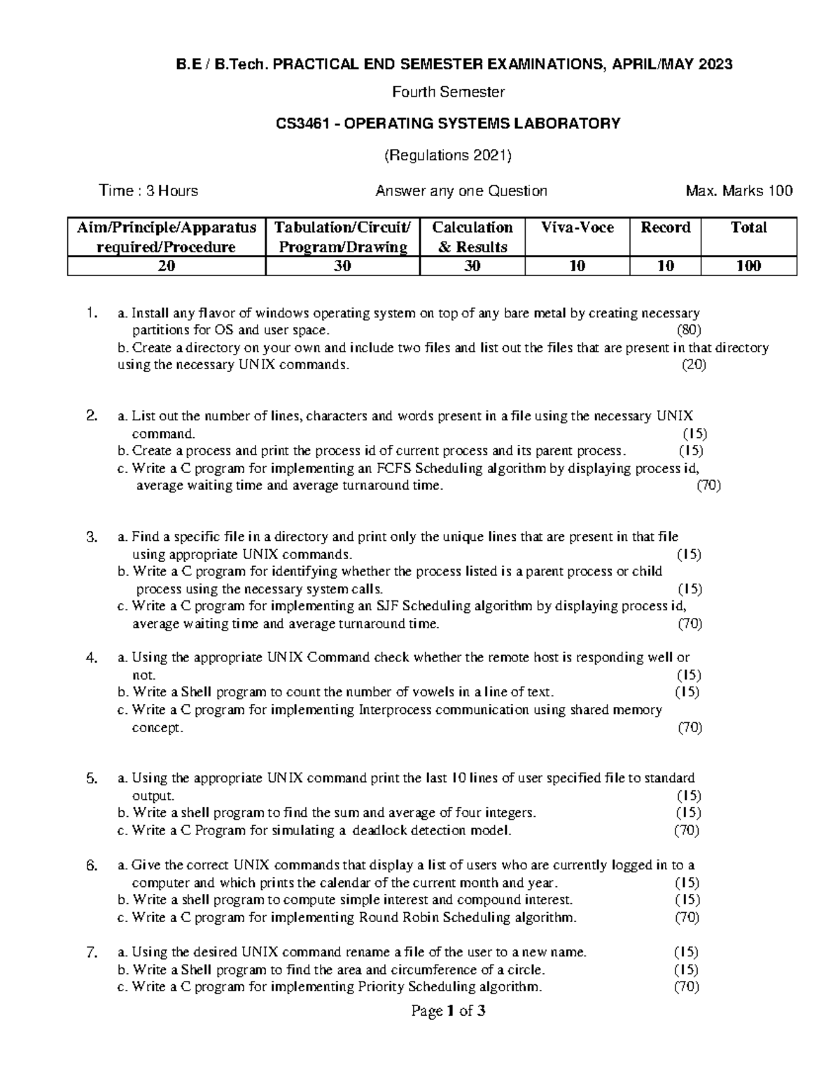 CS3461 SET 1 - Practical QP - Page 1 of 3 B / B. PRACTICAL END SEMESTER EXAMINATIONS, APRIL/MAY ...