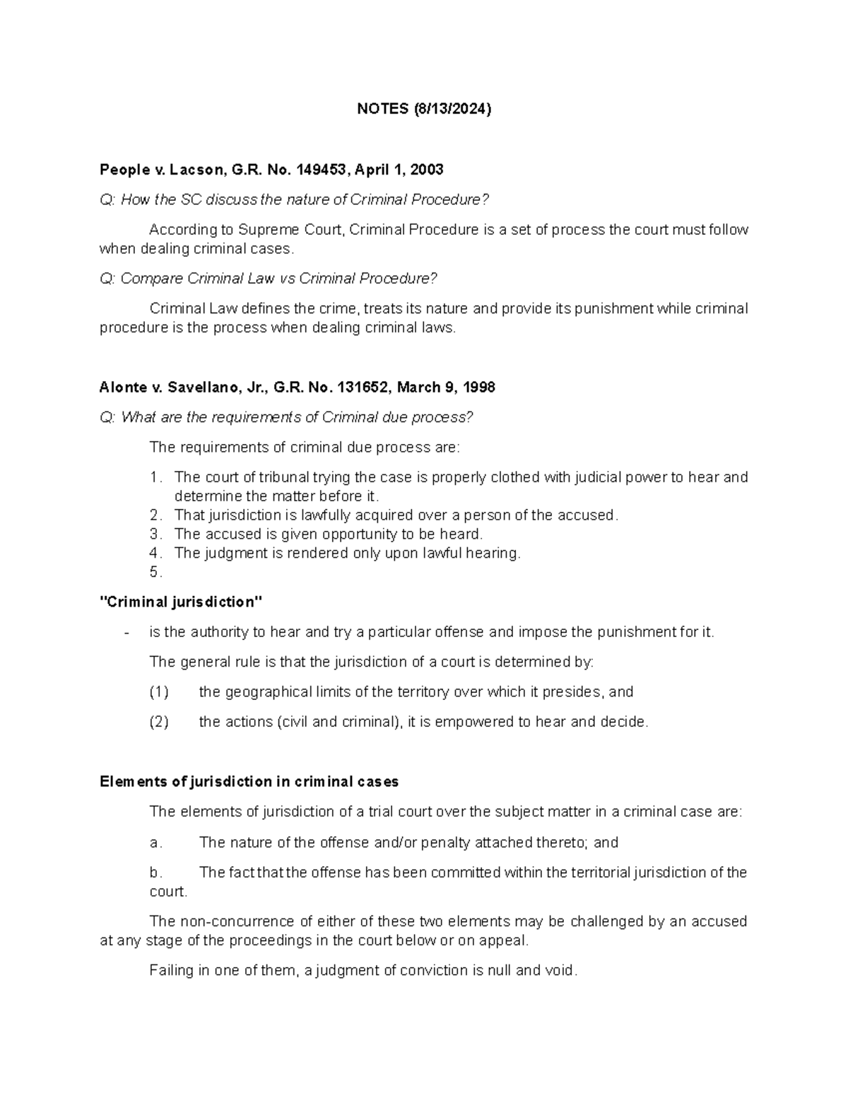 Notes-Crim-Pro - Just a simple note - NOTES (8/13/2024) People v ...