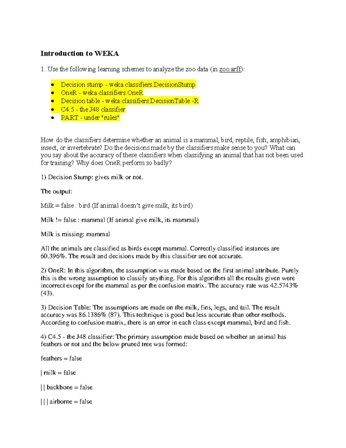 Data Mining Hw 2 This Is Assignment 2 Introduction To Weka Use The Following Learning