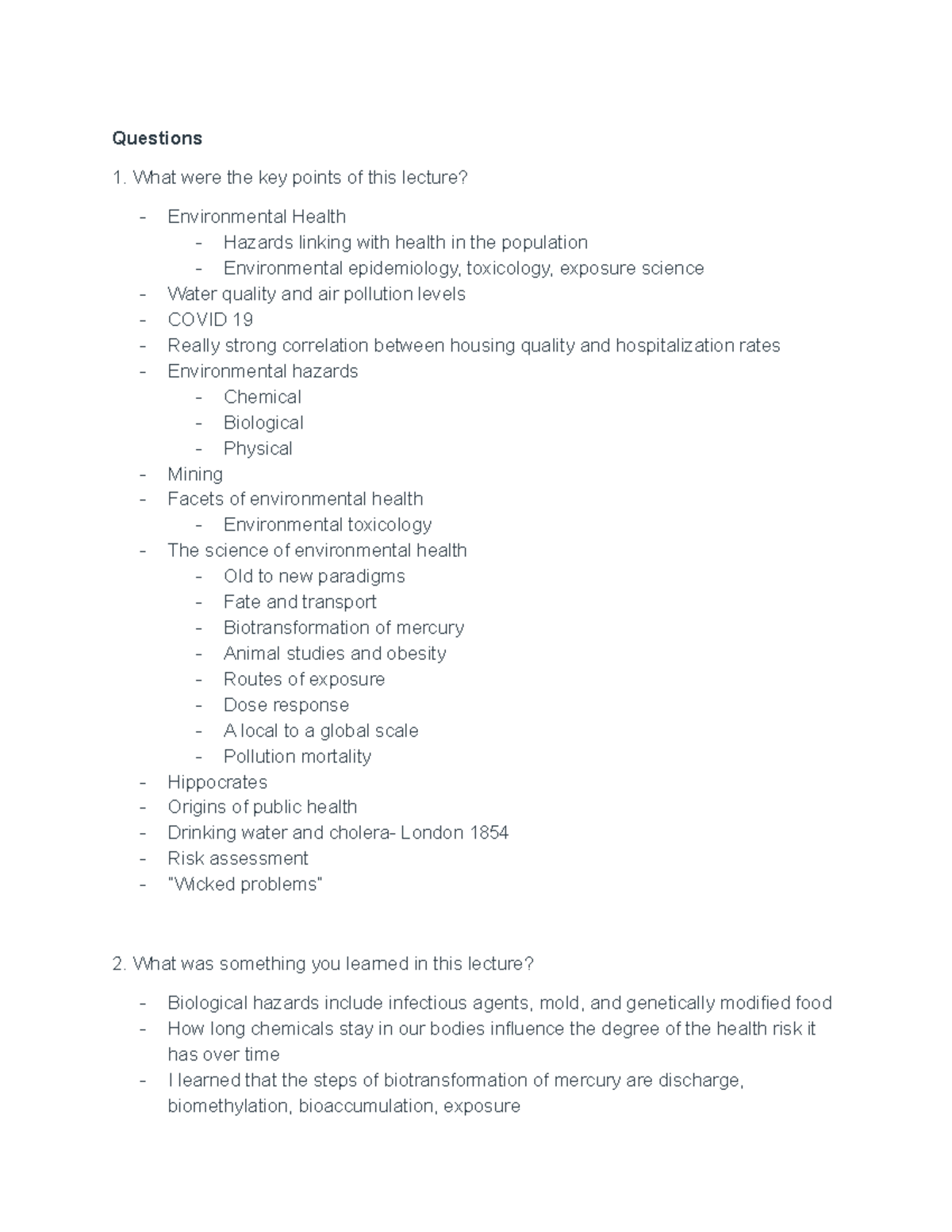 Week 12 - Professor: Thea Whitman - Questions What were the key points ...