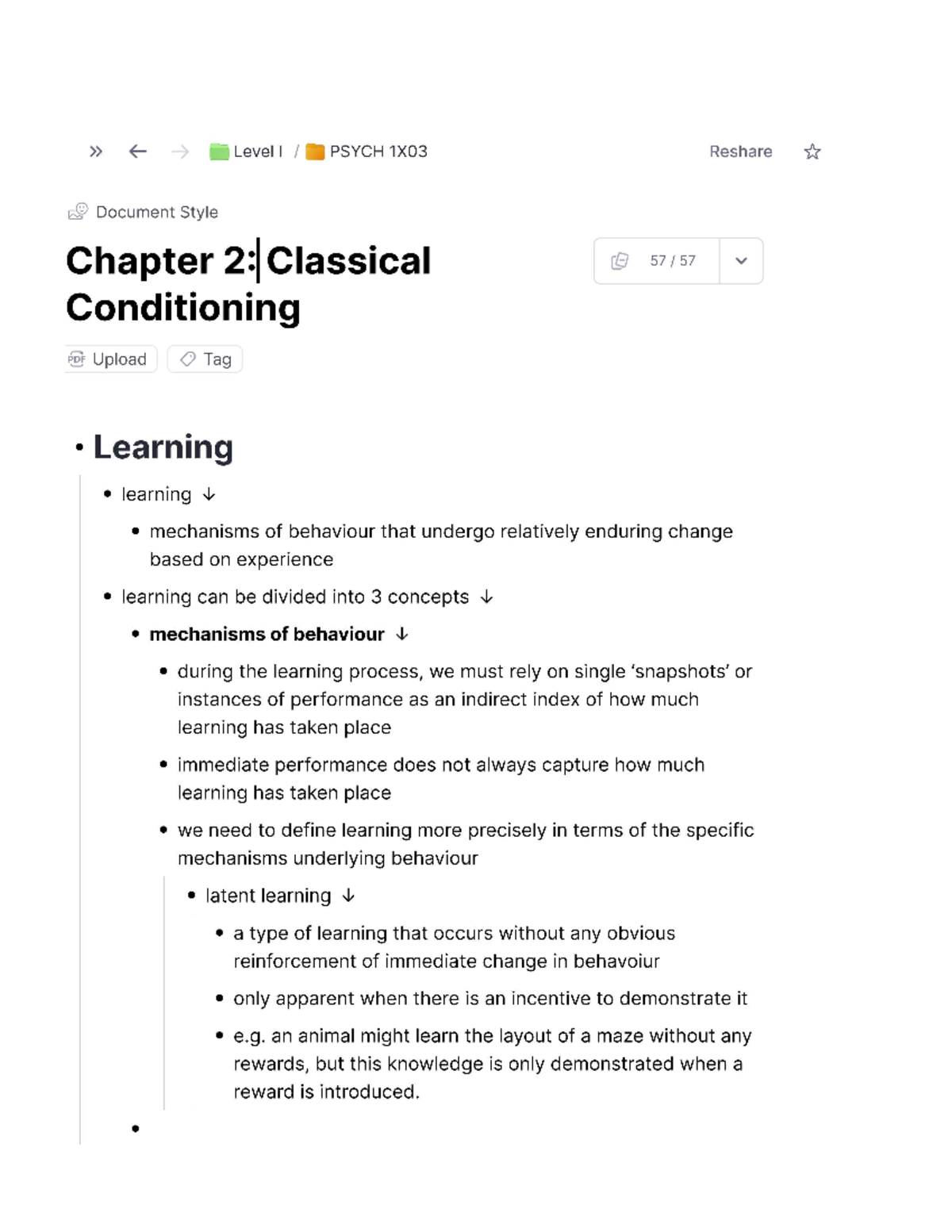 Classical Conditoining - Level I PSYCH 1X03 Reshare Document Style ...