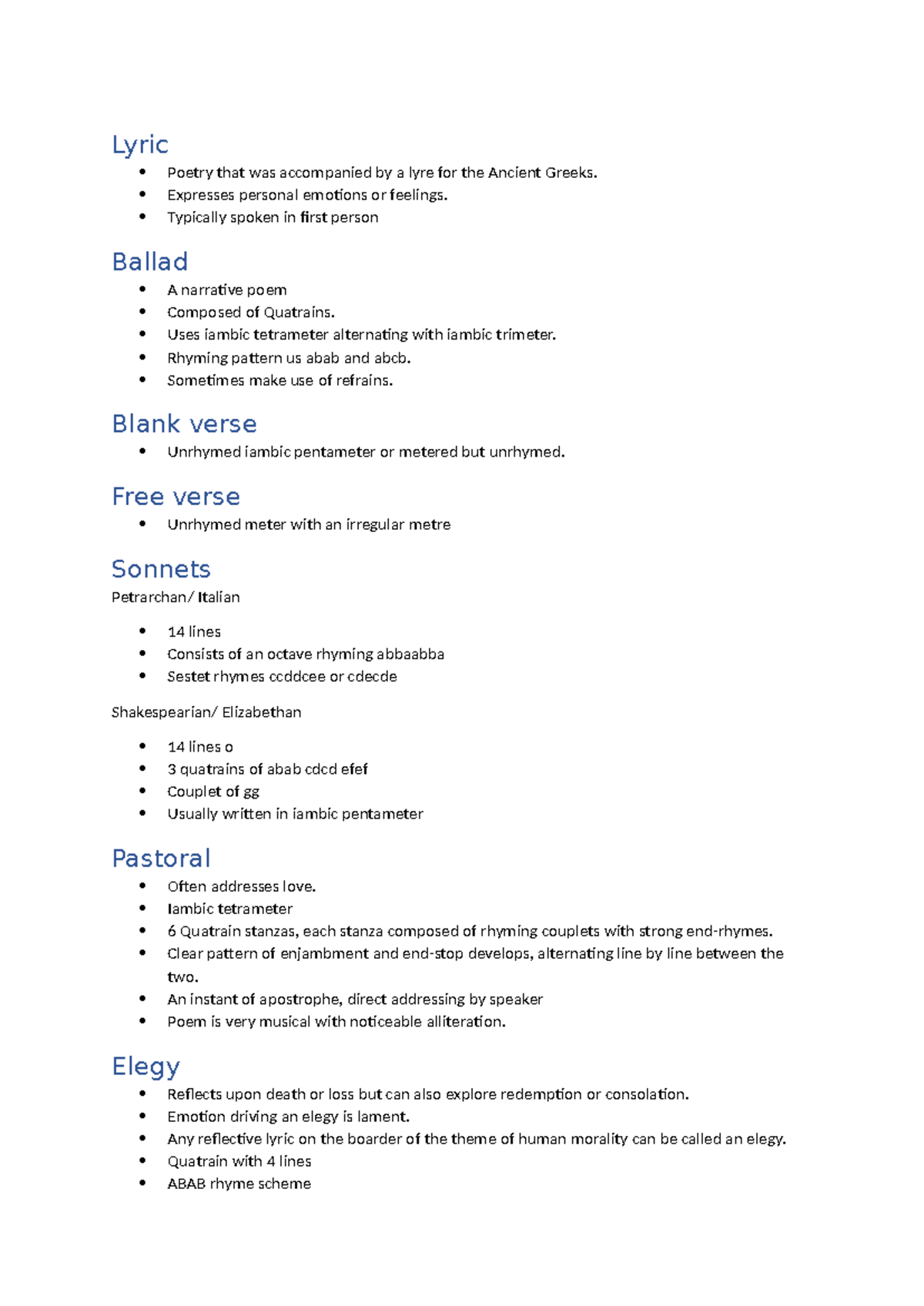 Types of poetry - Summary English - Lyric Poetry that was accompanied ...