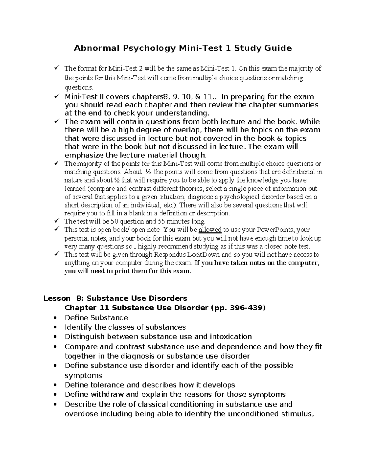 Study Guide Mini Test 2 - Abnormal Psychology Mini-Test 1 Study Guide ...