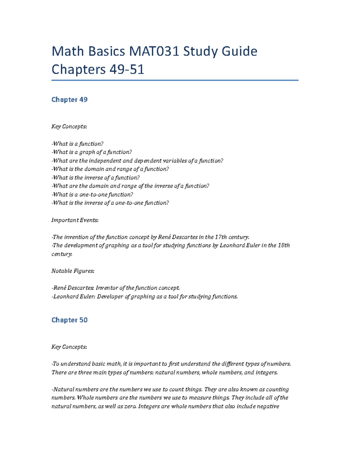 Math Basics MAT031 Study Guide Chapters 49-51 - Math Basics MAT031 ...