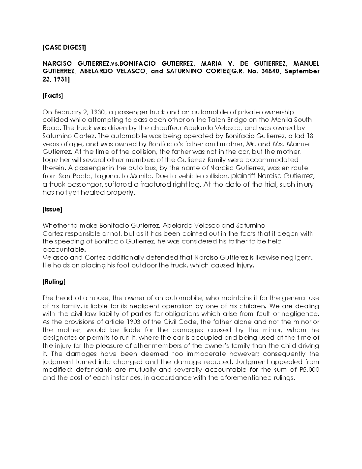 CASE 1- Tal - FIRST CASE DIGESTION - [CASE DIGEST] NARCISO GUTIERREZ,vs ...