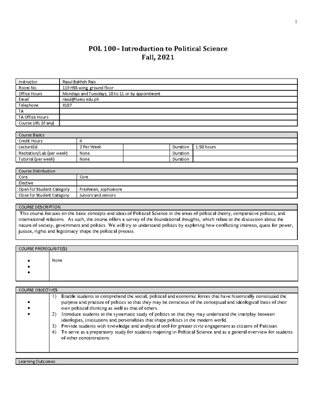 POl 100 Introduction to Political Science, Fall 2021 - intro to pol sci ...