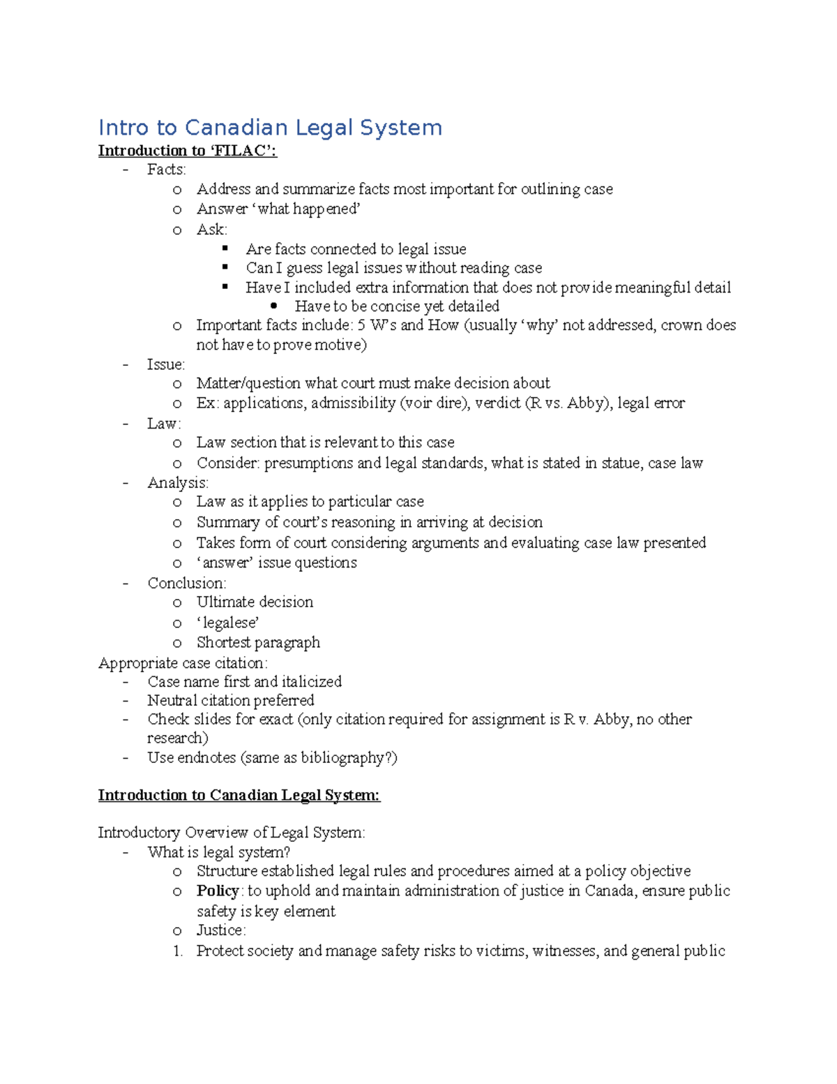FSC360 Study Notes - Intro to Canadian Legal System Introduction to ...