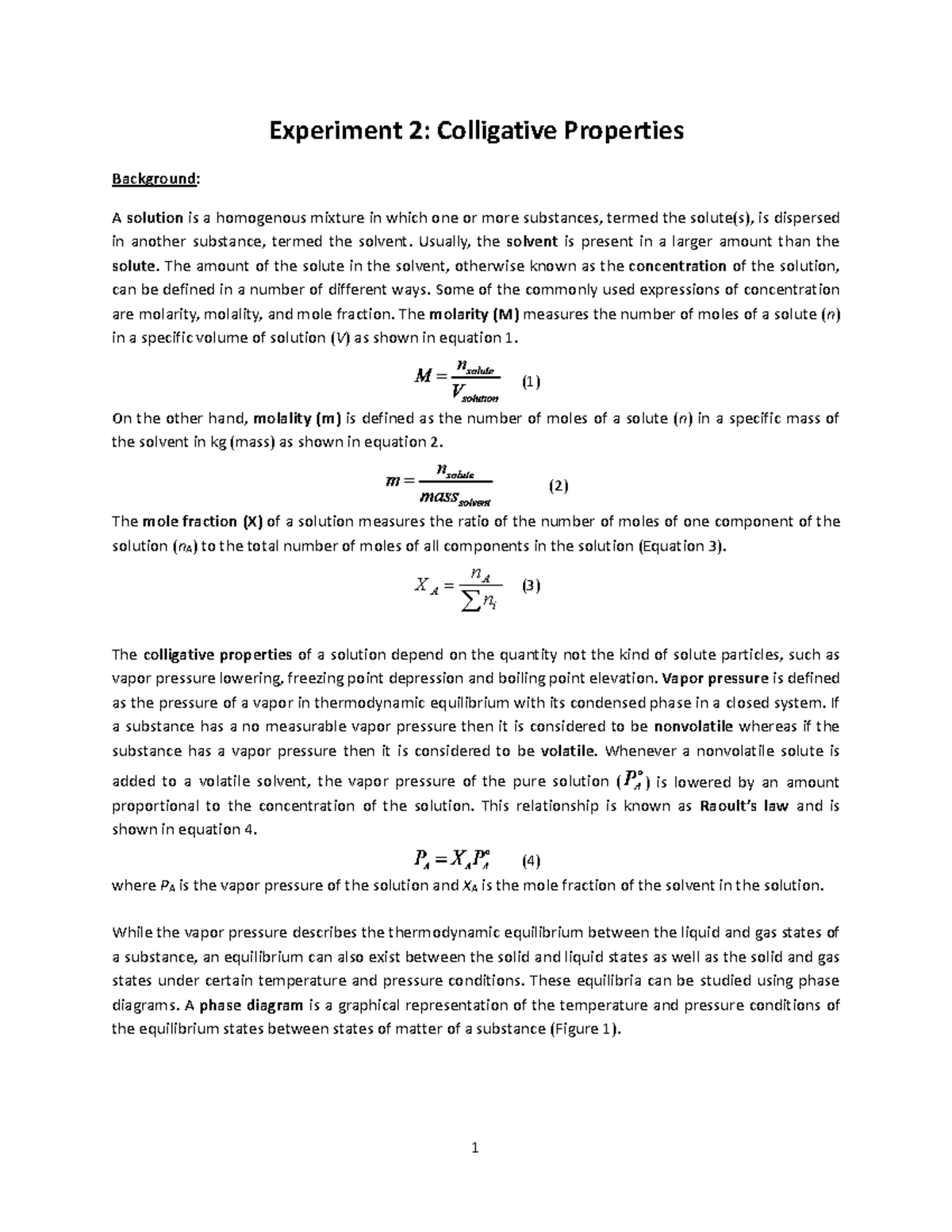 Exp2-colligative-SP21 - Experiment 2: Colligative Properties Background: A solution is a ...