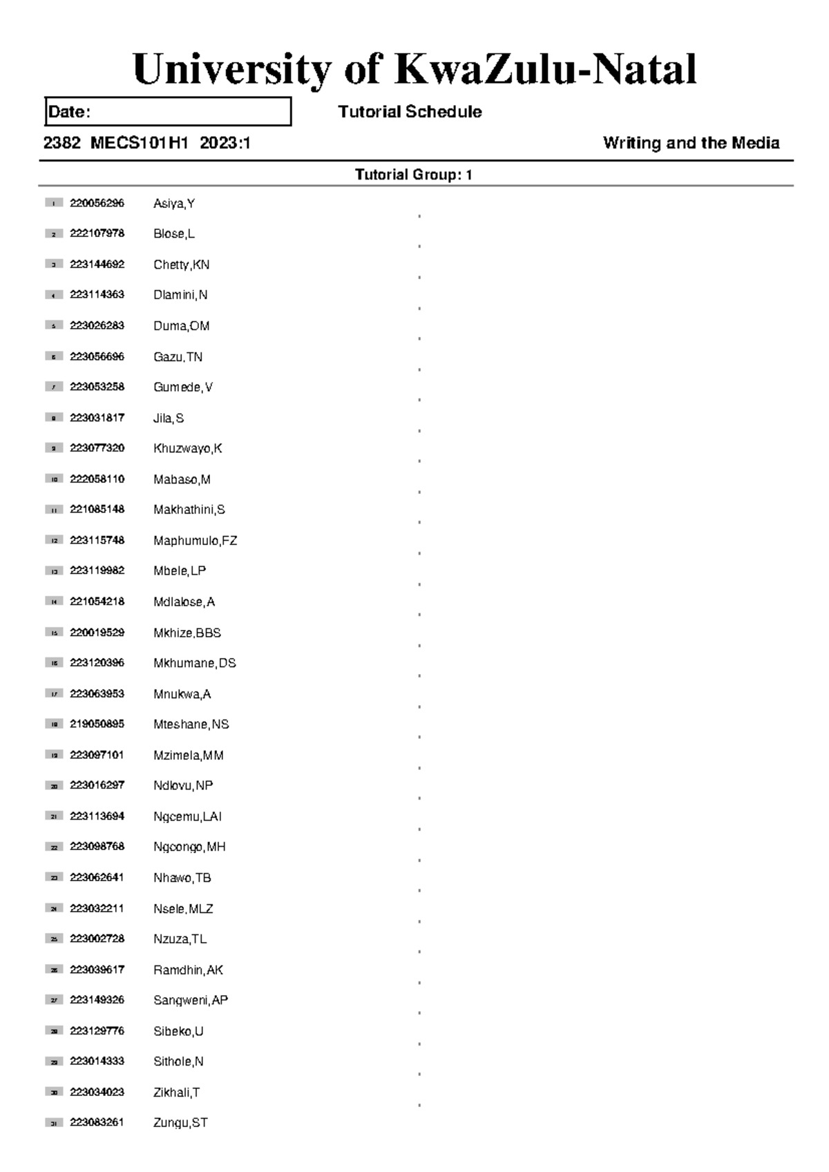 MECS 101 Tutorial Groups (V2) - 2382 MECS101H1 2023:1 Writing and the ...