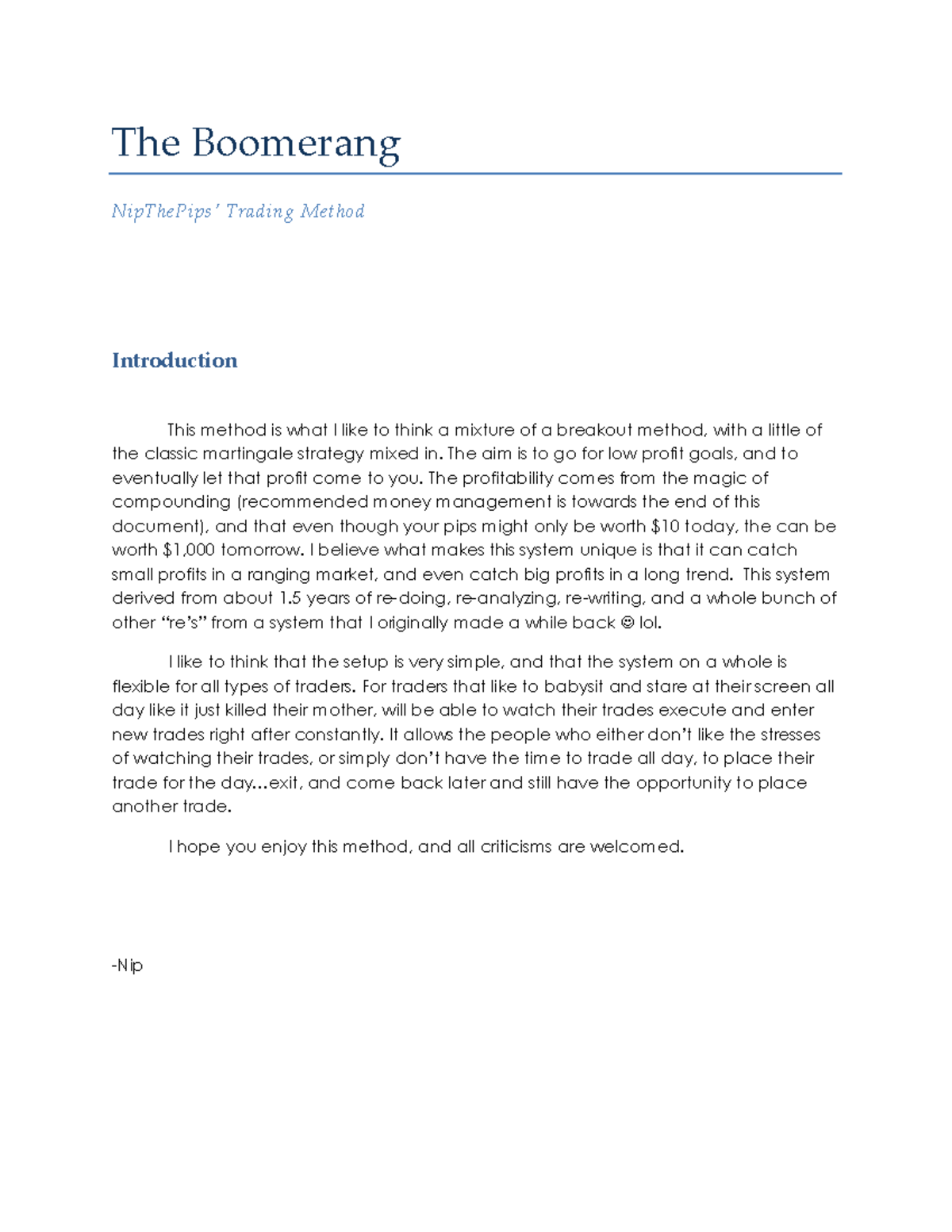 The Boomerang Trading Method - The Boomerang NipThePips’ Trading Method ...