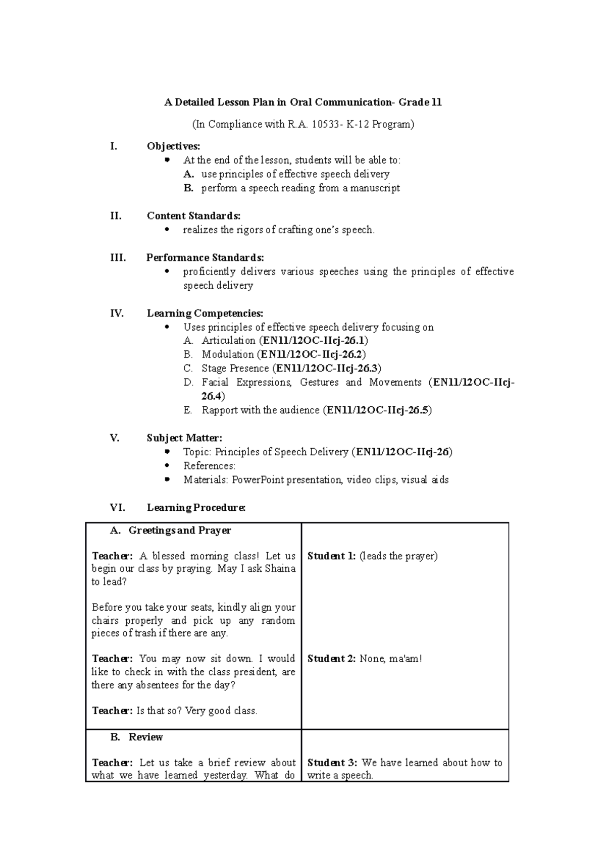OC DEMO Lesson 11 - A Detailed Lesson Plan in Oral Communication- Grade ...