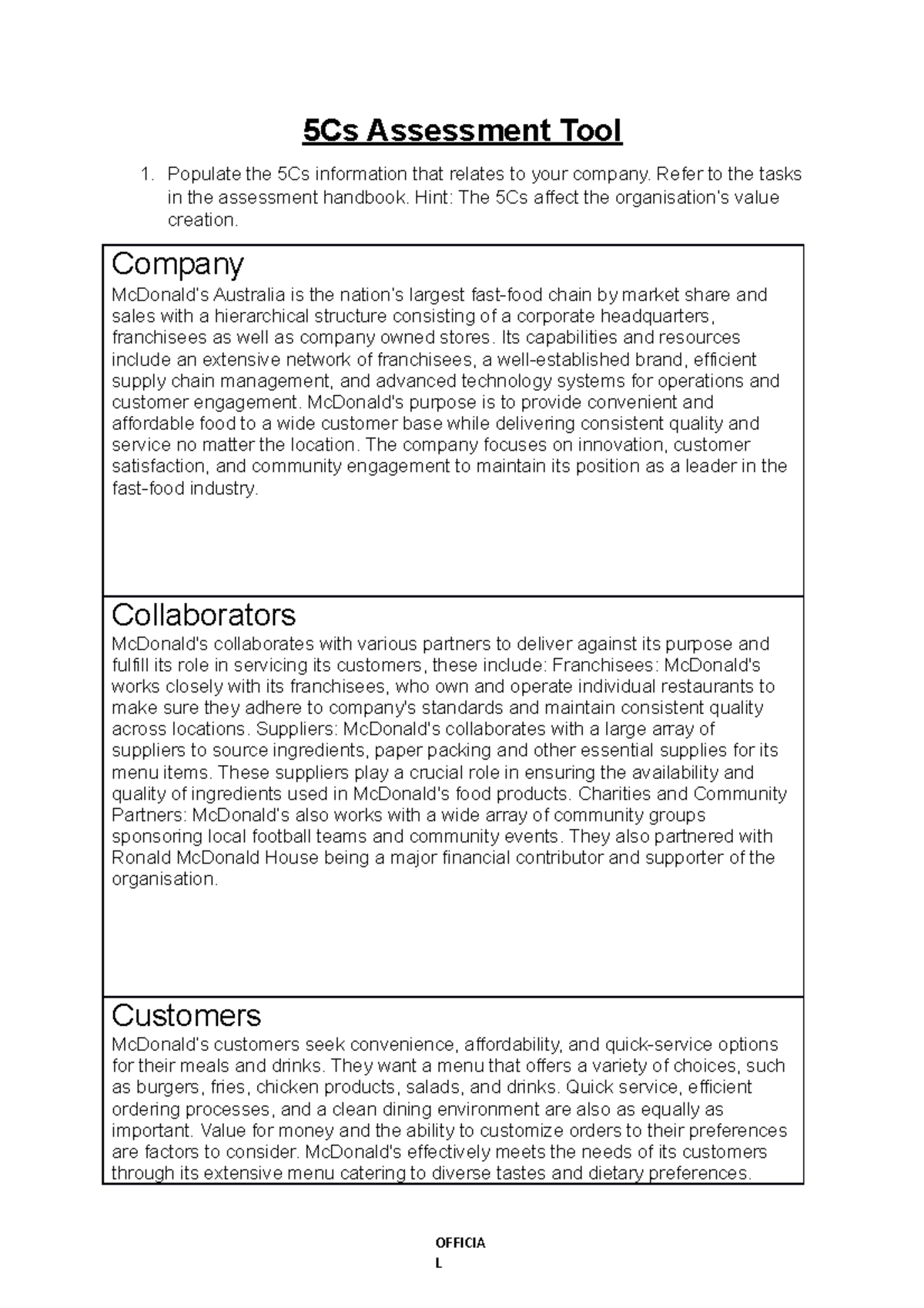 5Cs Assessment template - 5Cs Assessment Tool Populate the 5Cs ...