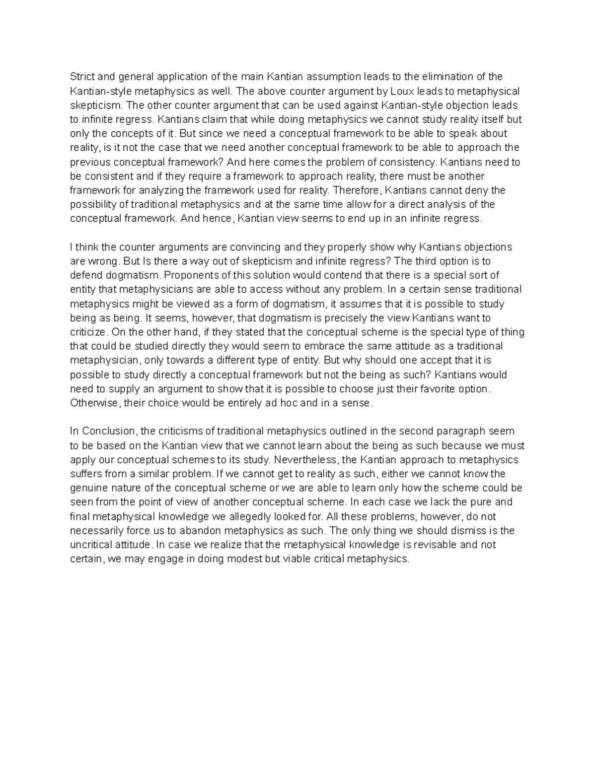 Criticisms of Traditional Metaphysics Analytical Essay - Strict and ...