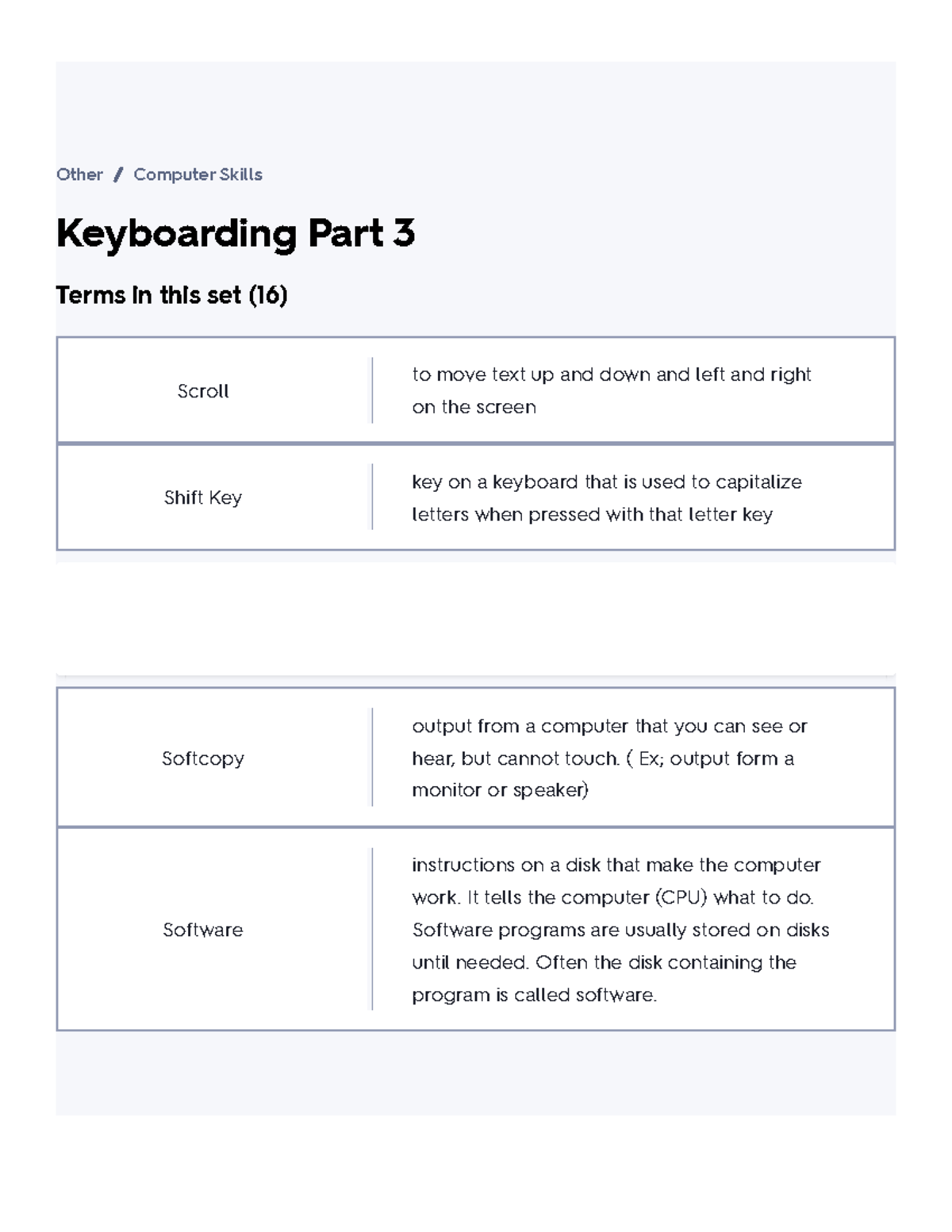 Keyboarding Part 3 Flashcards Quizlet - Keyboarding Part 3 Other ...