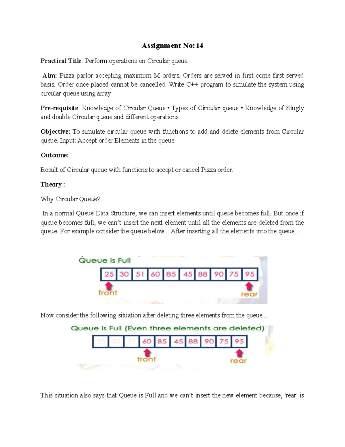 Assign 13 Circular queue - Assignment No: Practical Title: Perform operations on Circular queue ...