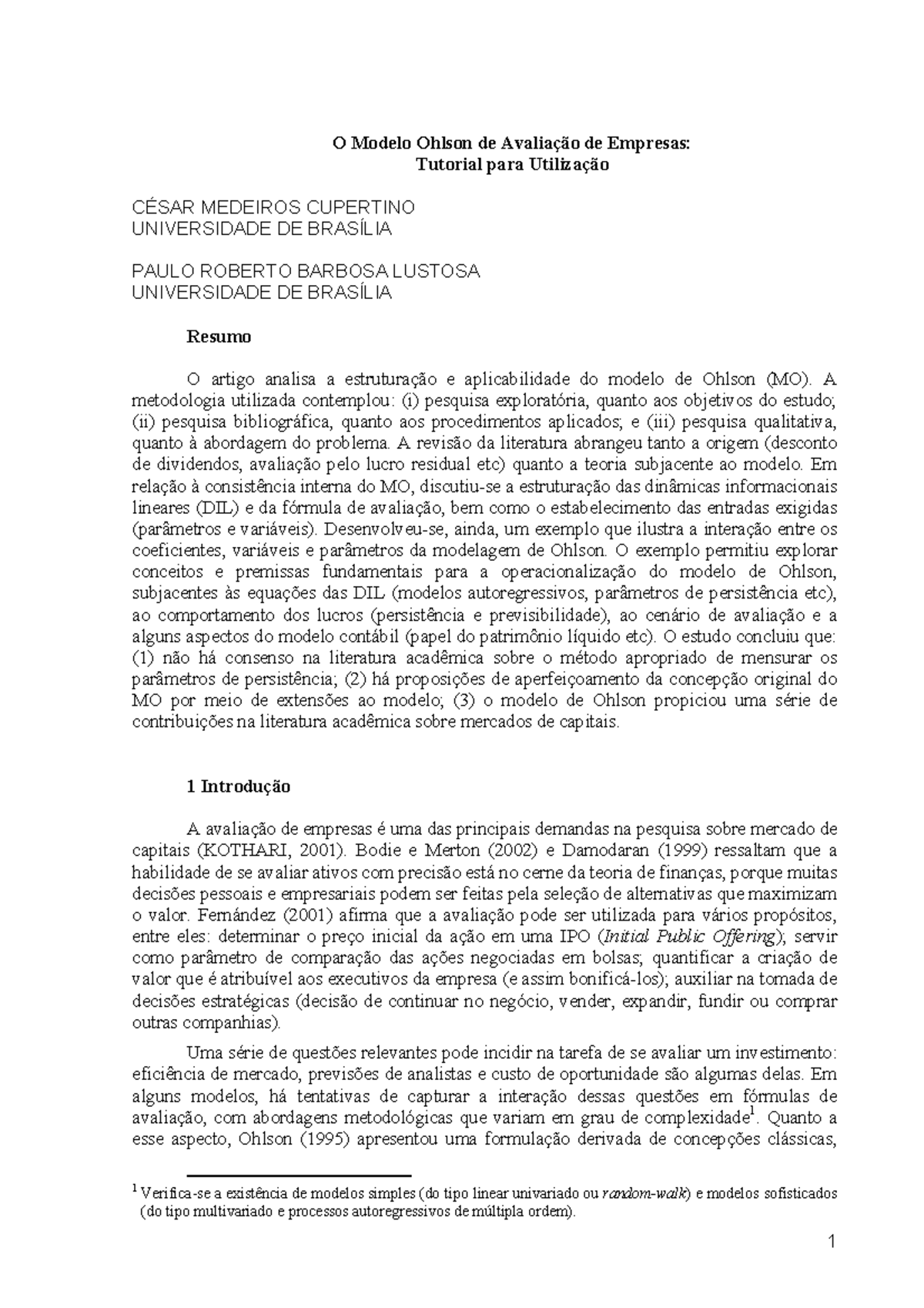 O Modelo Ohlson de Avaliação de Empresas - Tutorial - O Modelo Ohlson ...