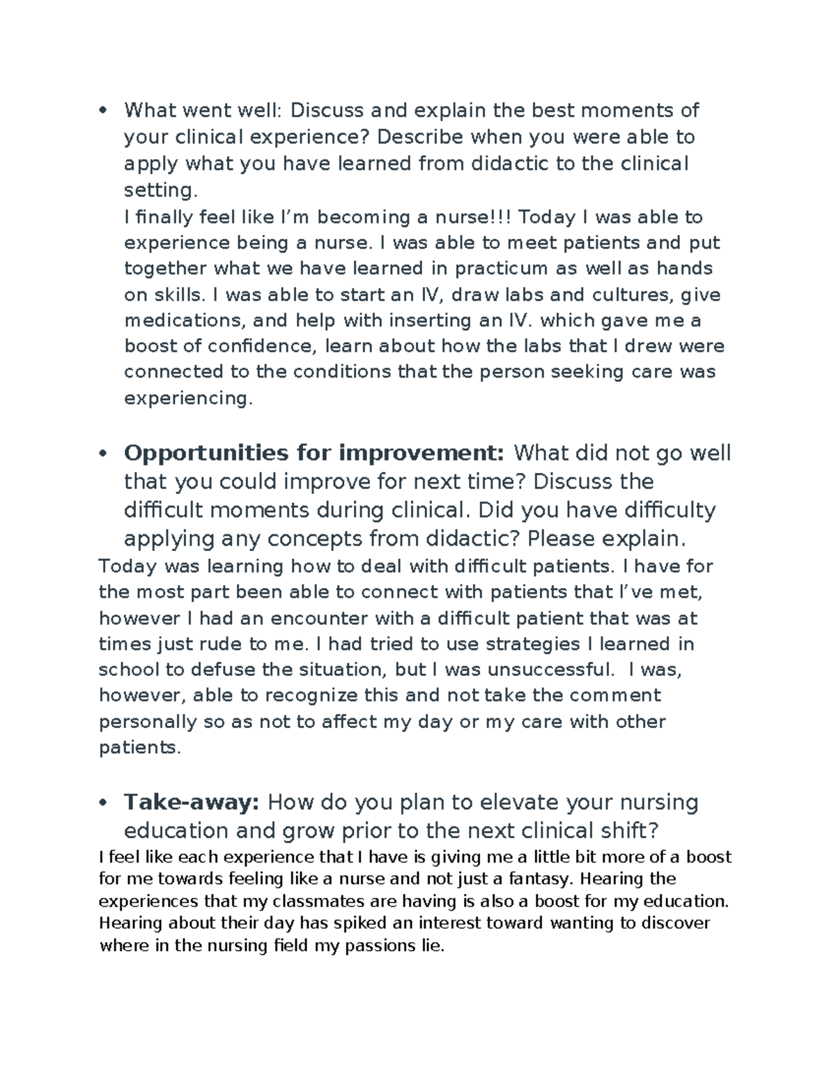 Refection dfc346 day1 - DFC writings - What went well: Discuss and ...