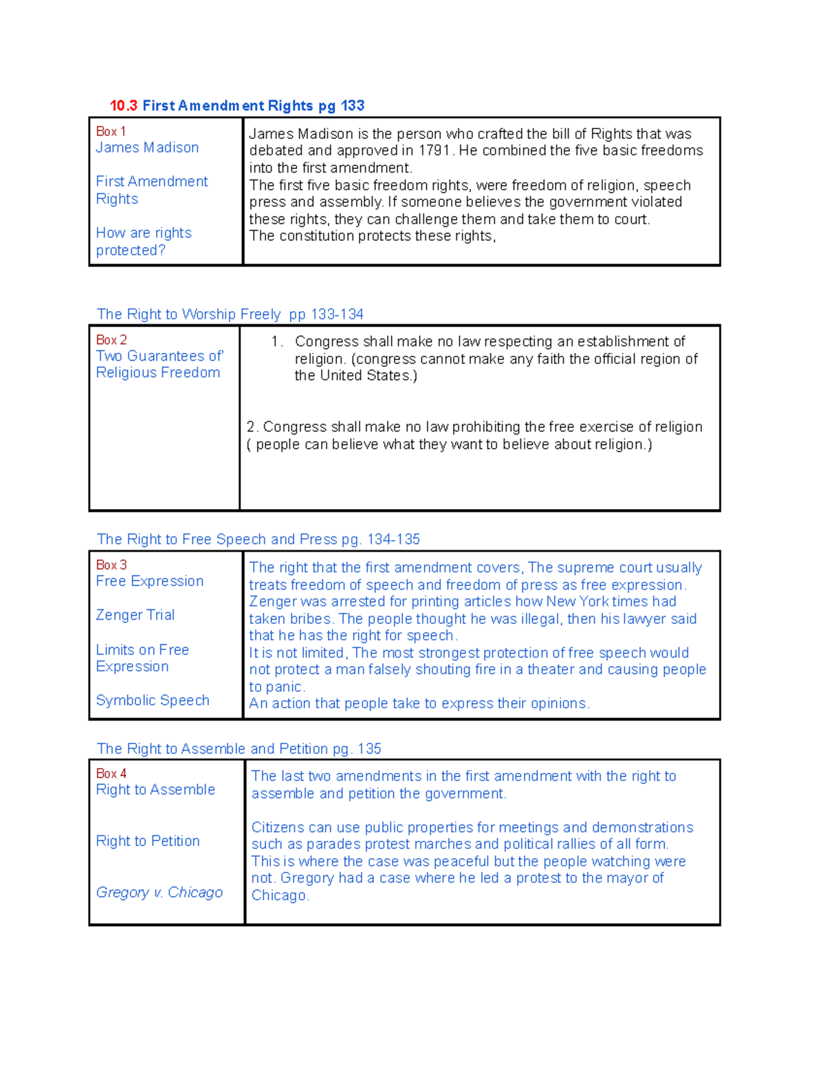 Copy of Chapter 10 Bill of Rights Notes by Hannah Z - 10 First ...