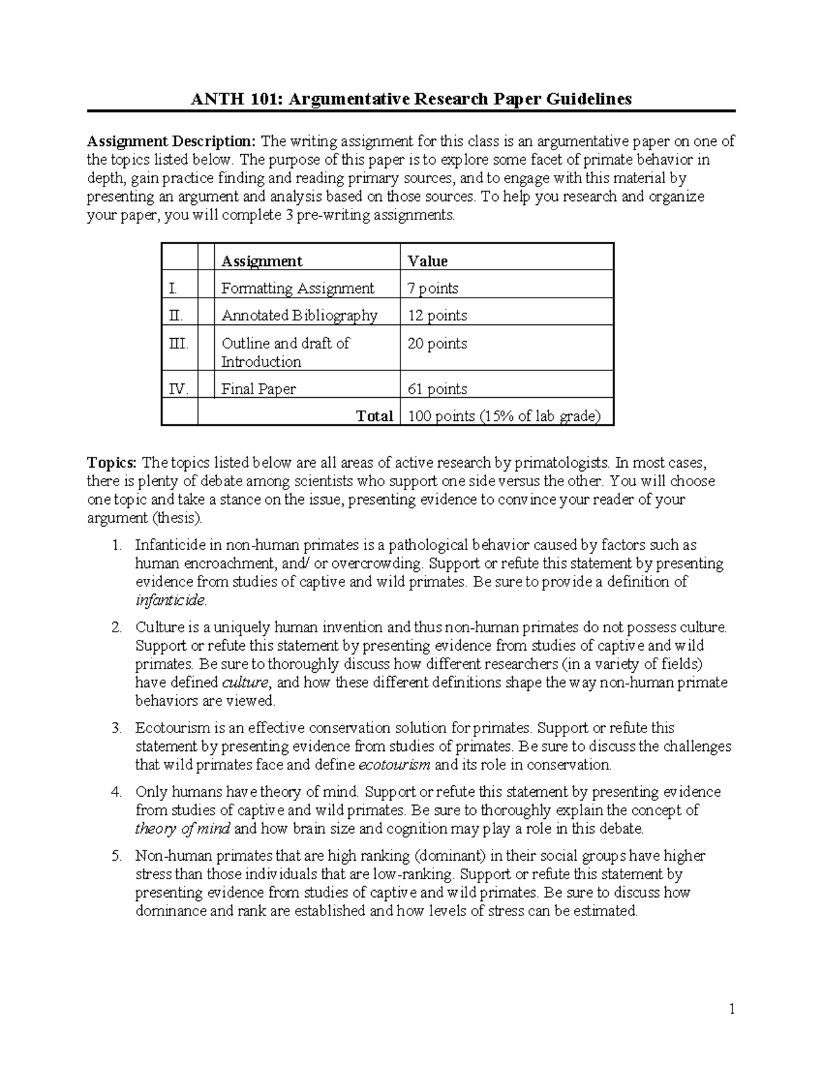 ANTH 101 Paper Guidelines Fall 2023 (1) - ANTH 101: Argumentative ...